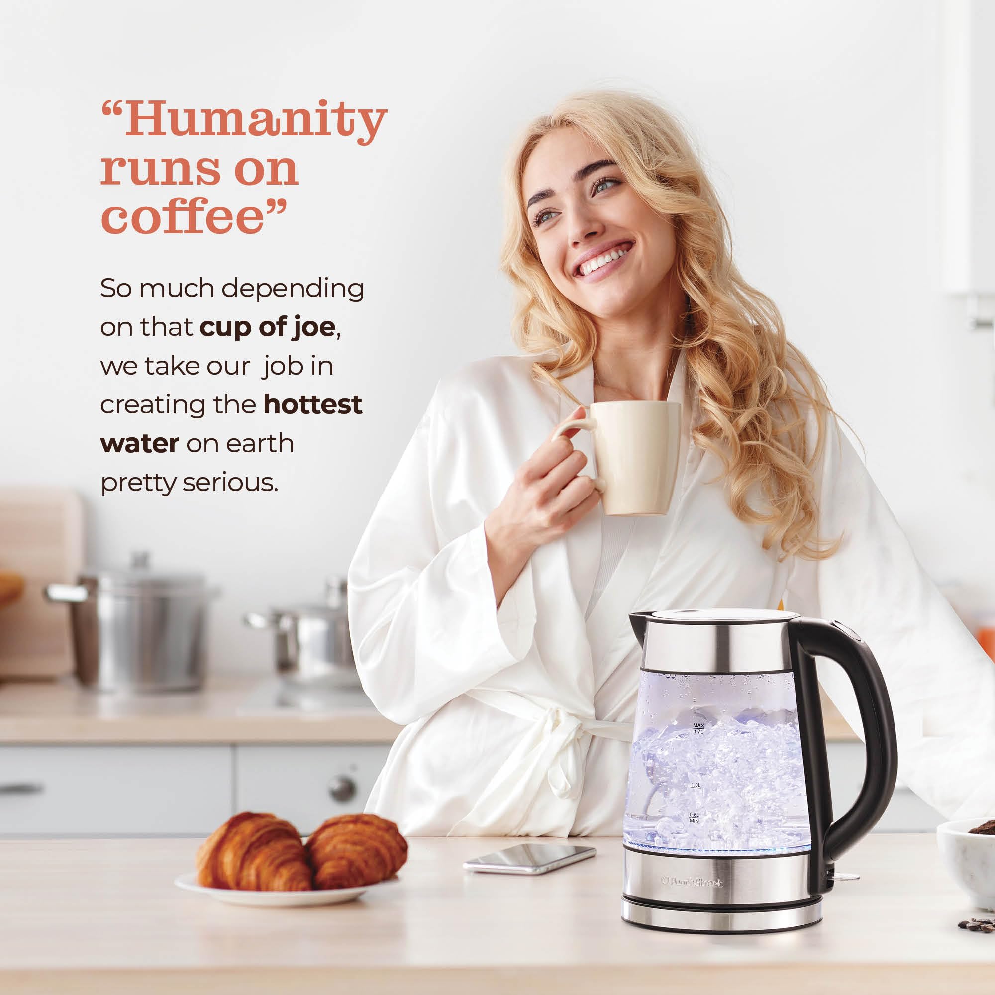 Speed-Boil Water Electric Kettle, 1.7L 1500W, Coffee & Tea Kettle Borosilicate Glass, Wide Opening, Auto Shut-Off, Cool Touch Handle, LED Light. 360° Rotation, Boil Dry Protection