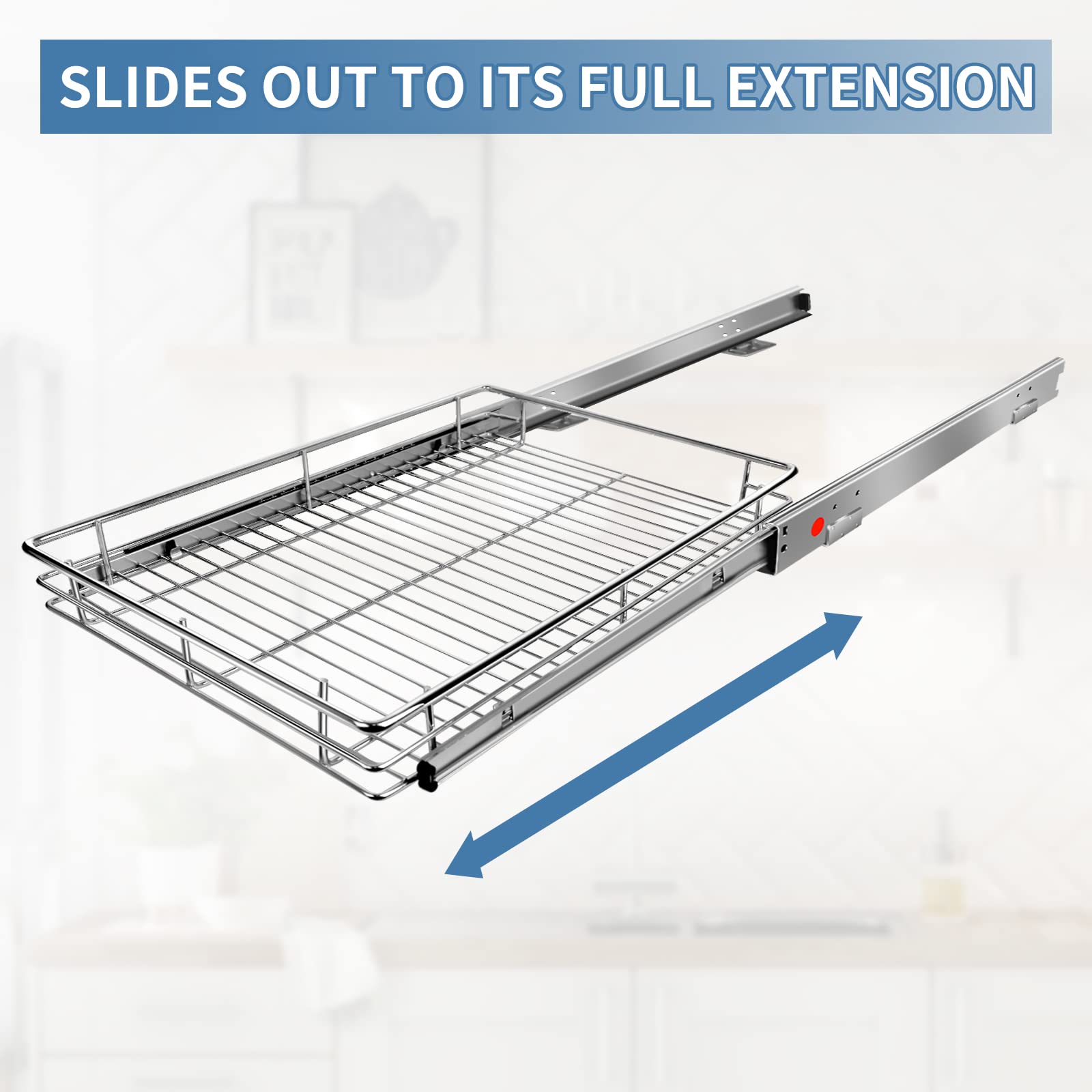 Fineera Pull Out Cabinet Drawer Organizer Heavy Duty Slide Out Pantry Shelves Sliding Drawer Storage for Home, Kitchen and Bathroom, 14’’ W x 21’’ D, Requires at Least 15-1/4’’ Cabinet Opening