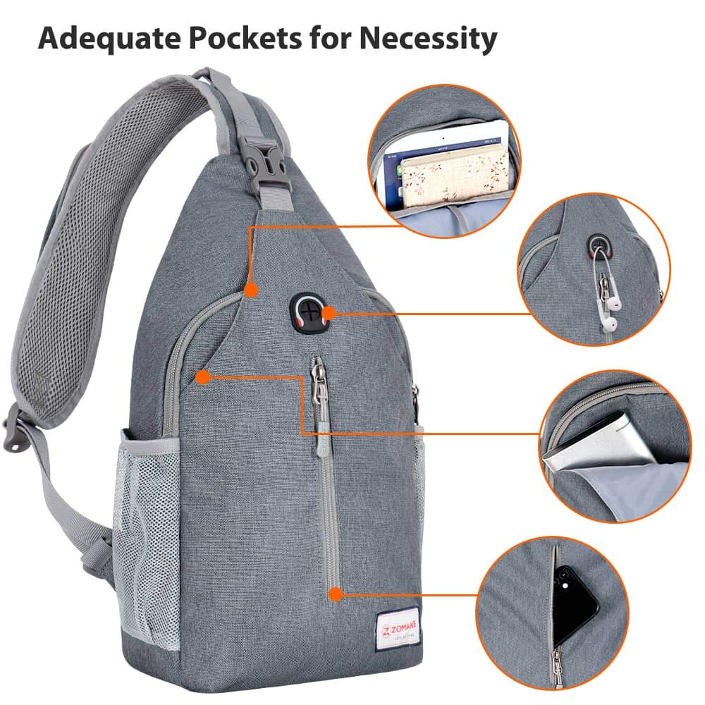 ZOMAKE Sling Bag for Women Men, Small Sling Backpack Chest Crossbody Bag Daypack for Travel Day Trip