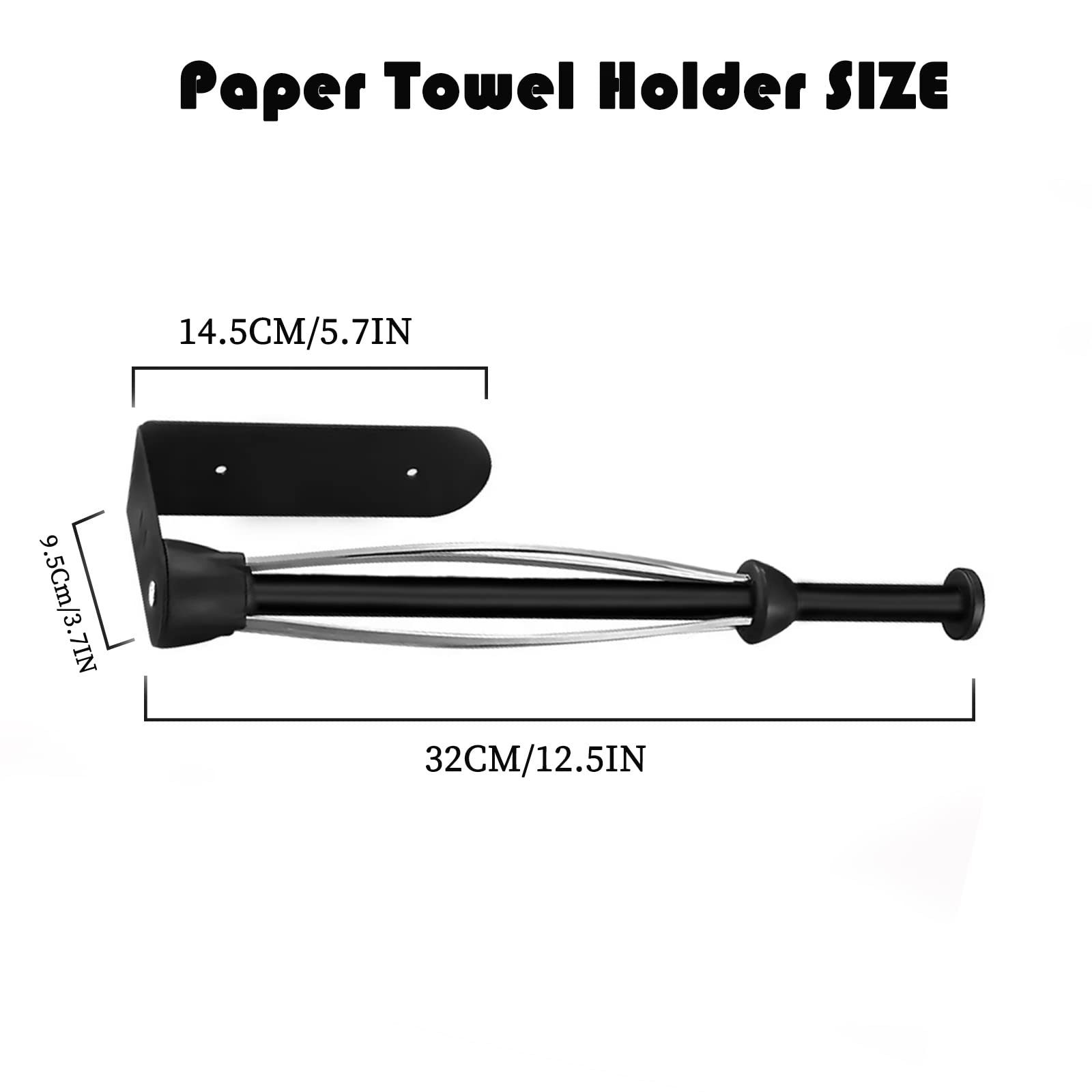 Paper Towel Holder with Damping Function,Paper Towel Holder Under Cabinet,Adhesive Black Paper Towel Holder Suitable for Kitchen Cabinets