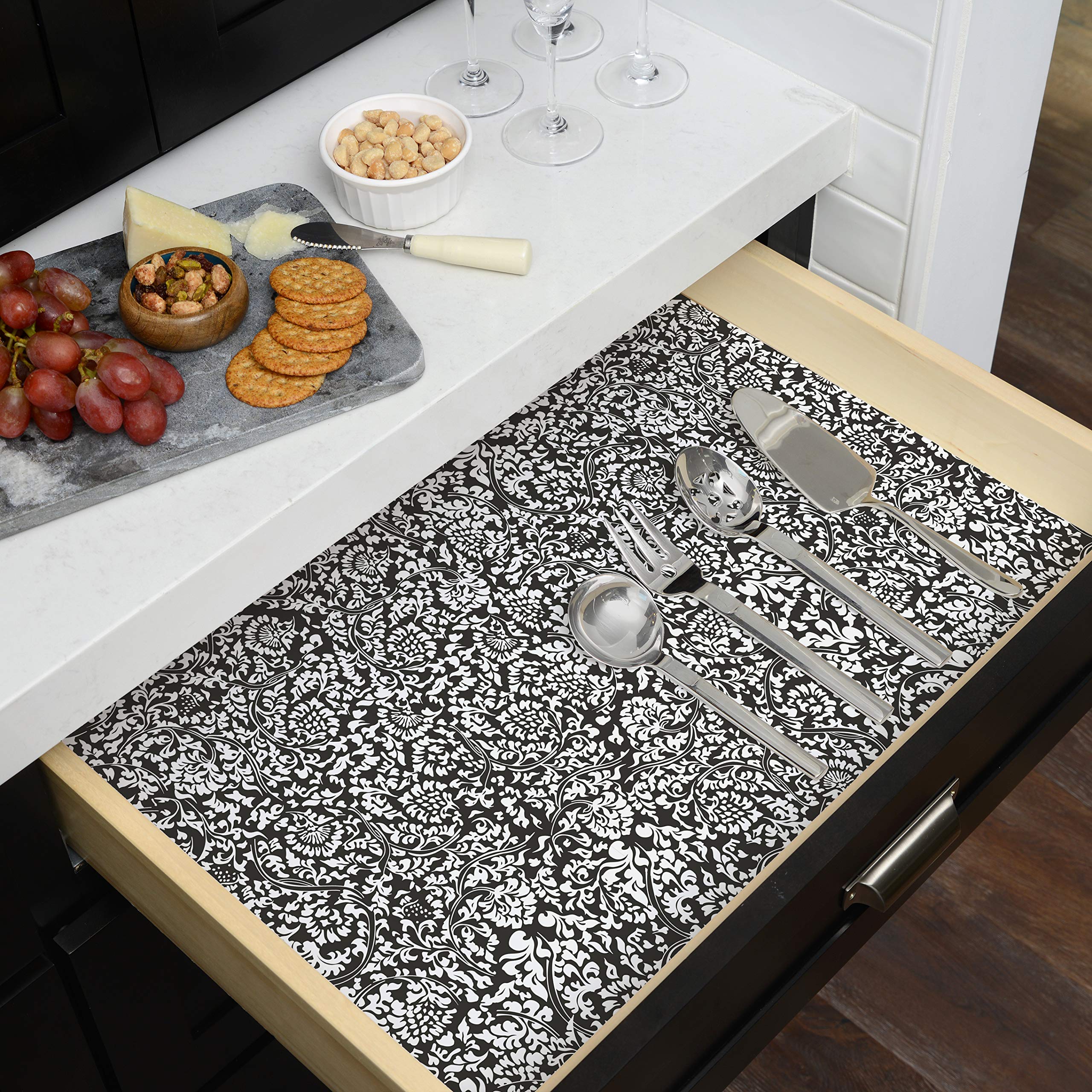 Con-Tact Brand Creative Covering Self-Adhesive Vinyl Drawer and Shelf Liner, 18" x 60', Mirabella Black & White
