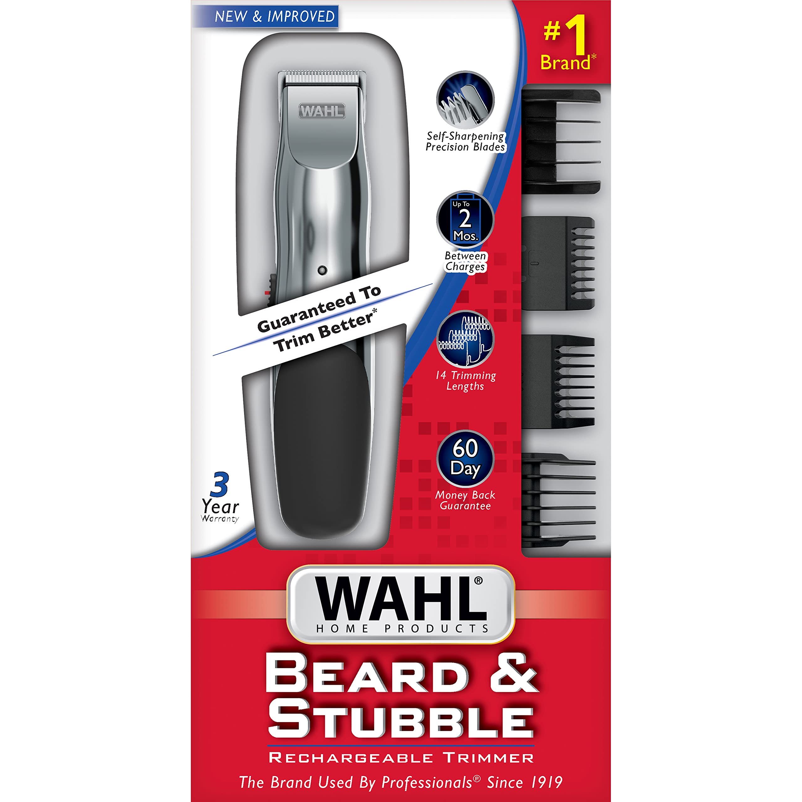 Wahl Cordless Rechargeable Beard Trimmer for Men with Self-Sharpening Blades, Travel Lock, & 14 Cutting Lengths β Model 9916-4301V