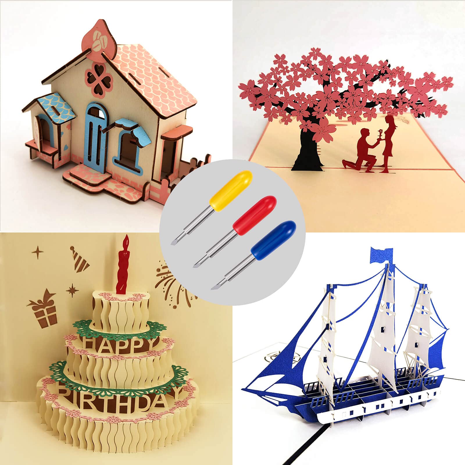 STREWEEK 50PCS Cutting Blades compatible for Cricut Explore Air/Air 2/Air 3/Maker 3, These Fine Point Blades Consist of 10PCS 30°Shallow Cutting Blades,30PCS 45° Standard Blades and 10PCS 60° Deep Cutting Blades