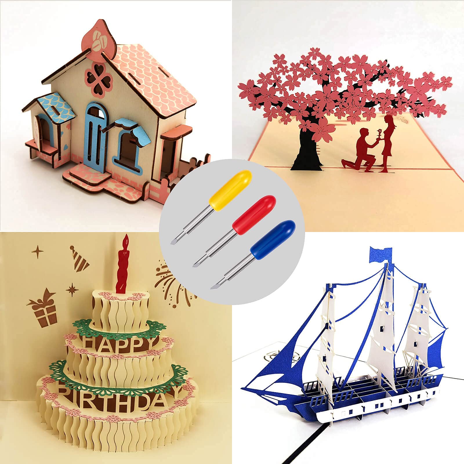 STREWEEK 50PCS Cutting Blades compatible for Cricut Explore Air/Air 2/Air 3/Maker 3, These Fine Point Blades Consist of 10PCS 30°Shallow Cutting Blades,30PCS 45° Standard Blades and 10PCS 60° Deep Cutting Blades