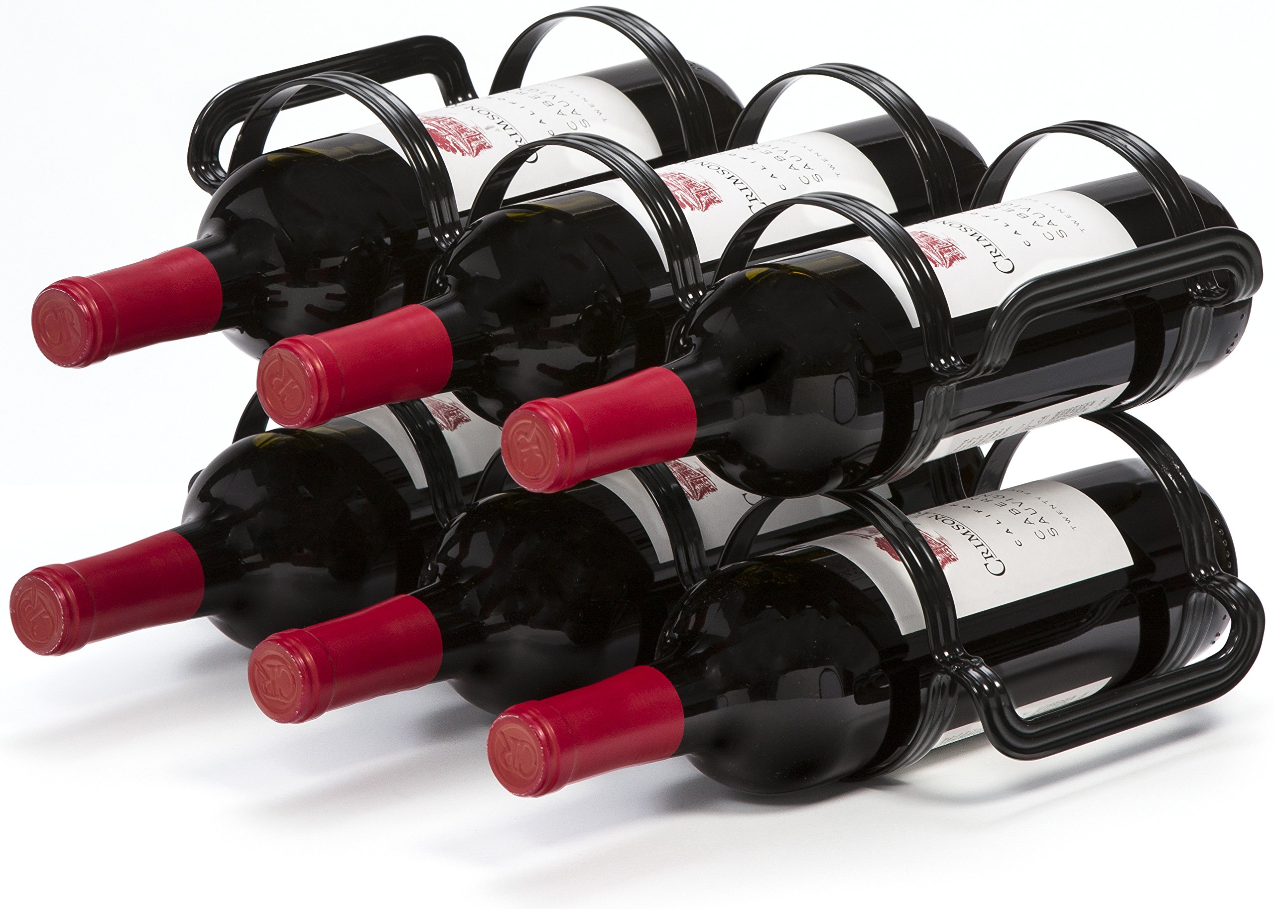 Mango Steam 6 Bottle Counter-top Wine Rack - Storage Organizer for Kitchen Countertops, Pantry, Fridge - (Black)