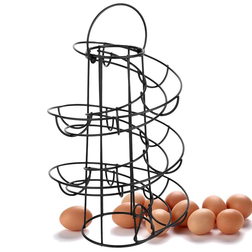 Hovico Egg Skelter Spiral Design Metal Egg Skelter Dispenser Rack,Storage Display Rack (Black)