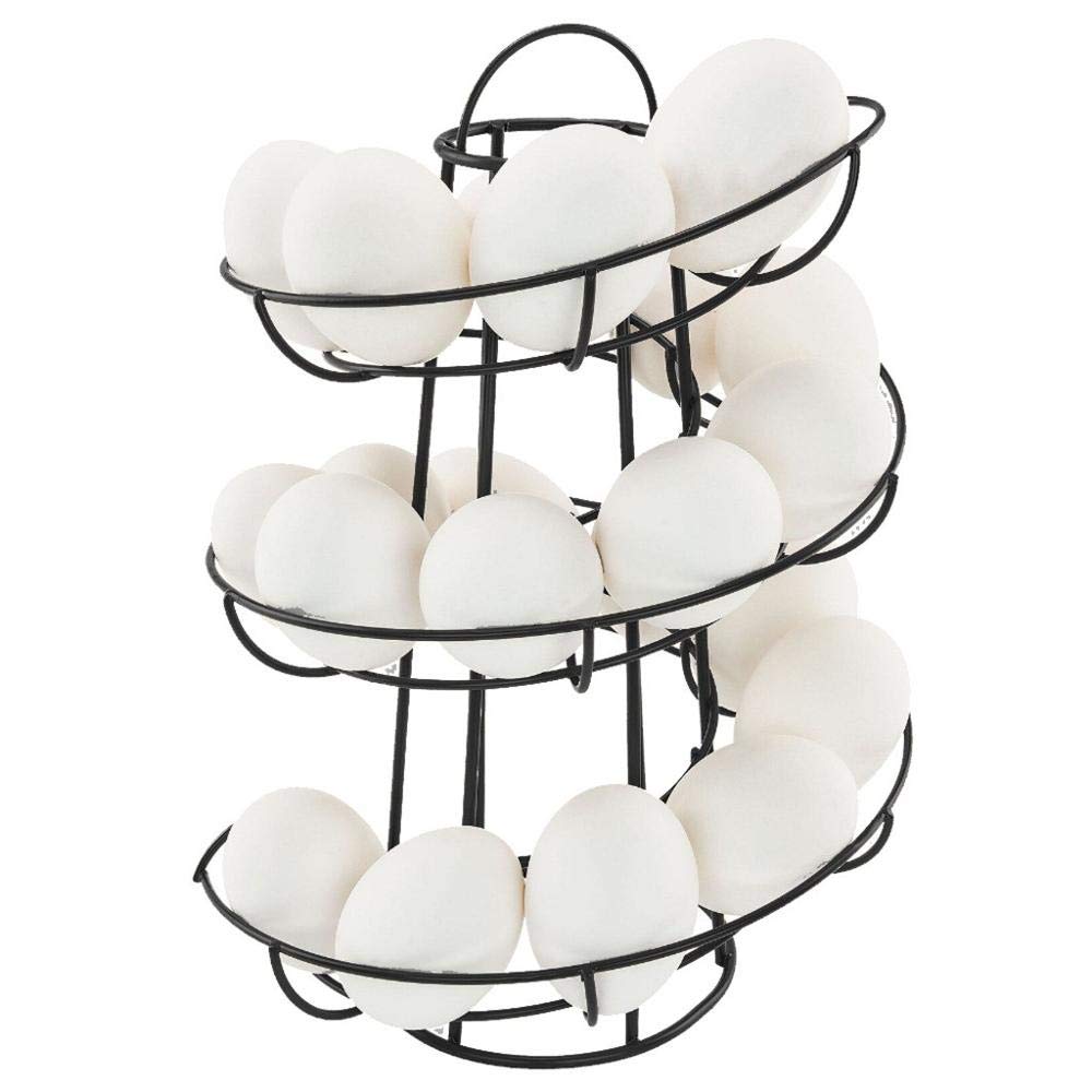 Hovico Egg Skelter Spiral Design Metal Egg Skelter Dispenser Rack,Storage Display Rack (Black)