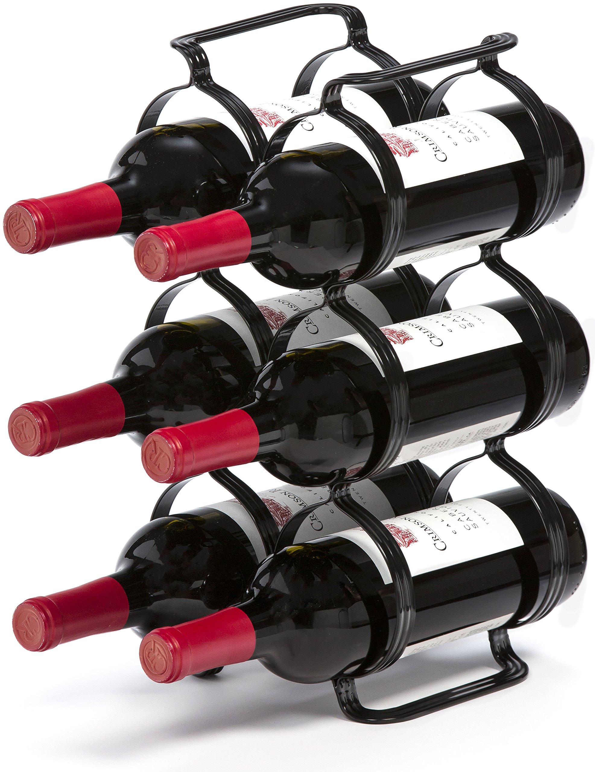 Mango Steam 6 Bottle Counter-top Wine Rack - Storage Organizer for Kitchen Countertops, Pantry, Fridge - (Black)