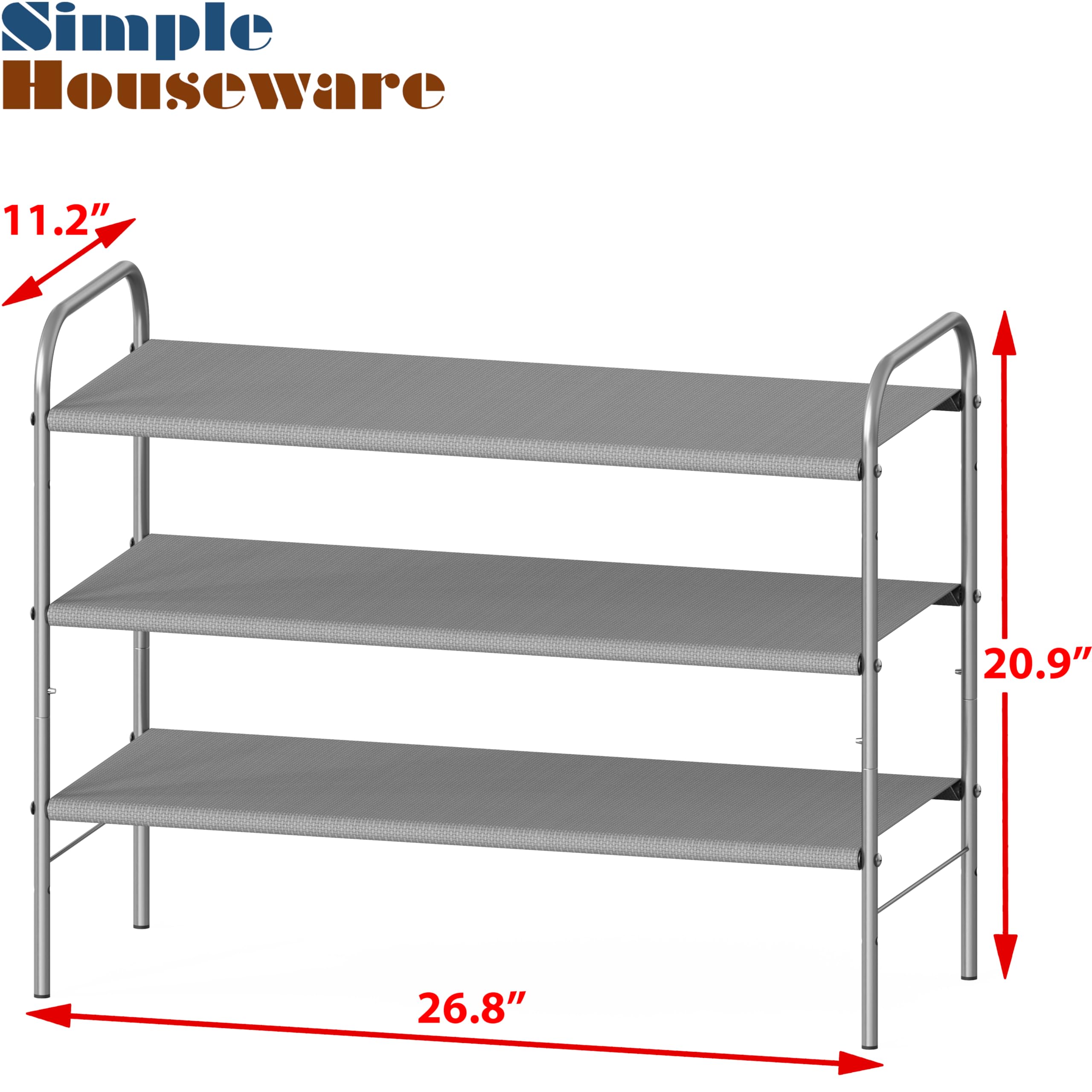 Simple Houseware 3-Tier Shoe Rack Storage Organizer, Grey