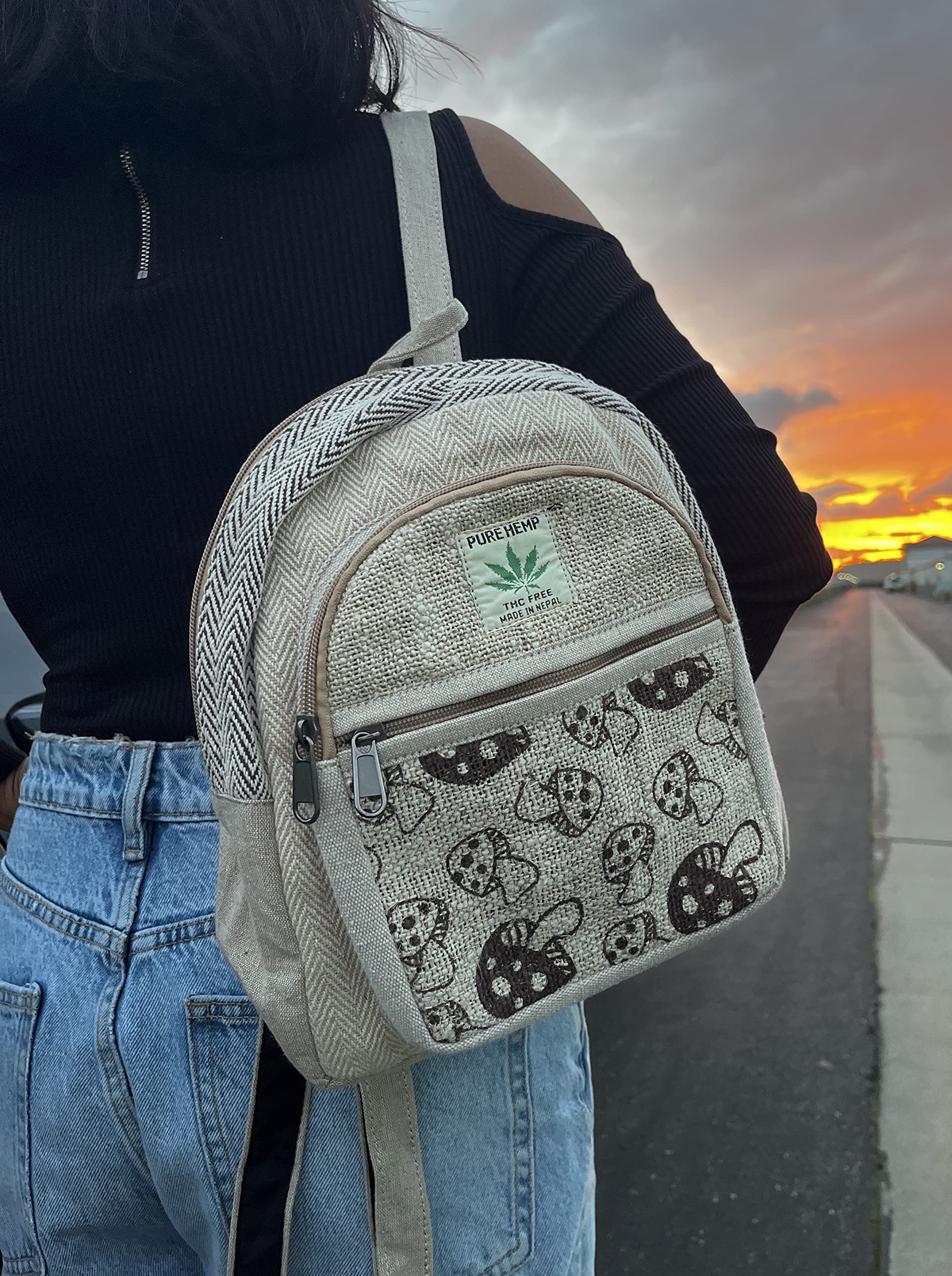 shroom hemp backpack, Small backpack, cotton stripe backpack, hippie backpack, trekking backpack, traveling backpack, nepali backpack, himalayan backpack, hemp backpack, small hemp backpack
