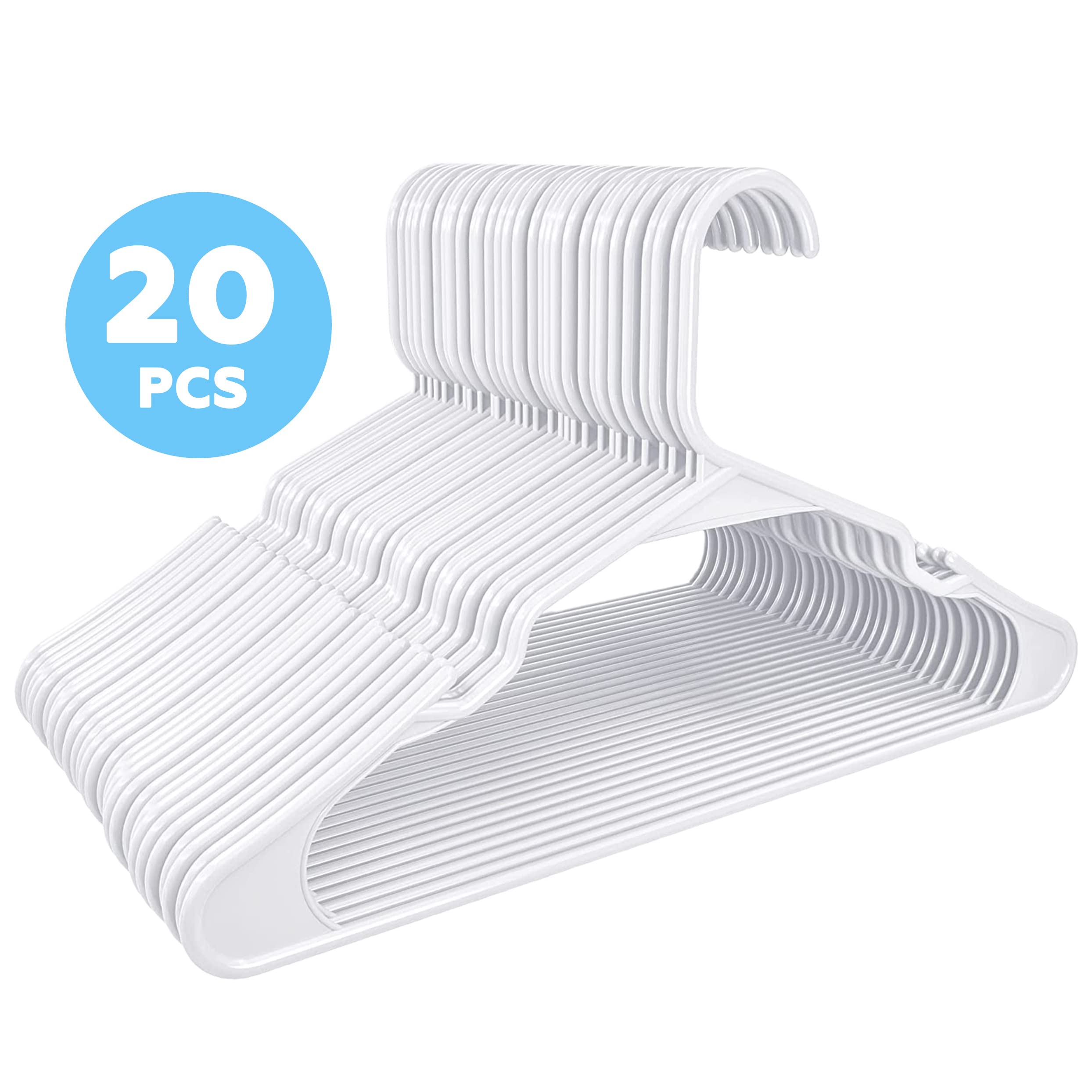 Plastic Hangers 20, 40, 60 Pack β Space Saving Hangers for Clothes β White Plastic Hangers for Neatly Hanging Clothing, Shirts, Jackets, Pants, Laundry, Dresses & More (20 Pack)