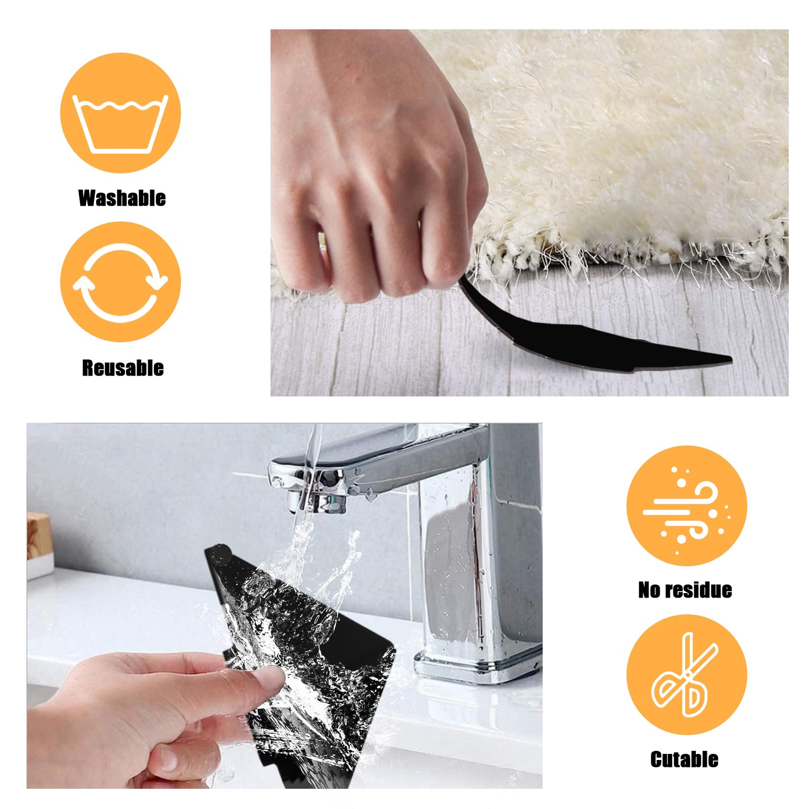 Rug Tape , 10 Pcs Double Sided Non Slip Reusable Rug Stopper, Washable Rug Tape for Hardwood Floors, Tile Floors, Carpets, Floor Mats, Wall (Black)