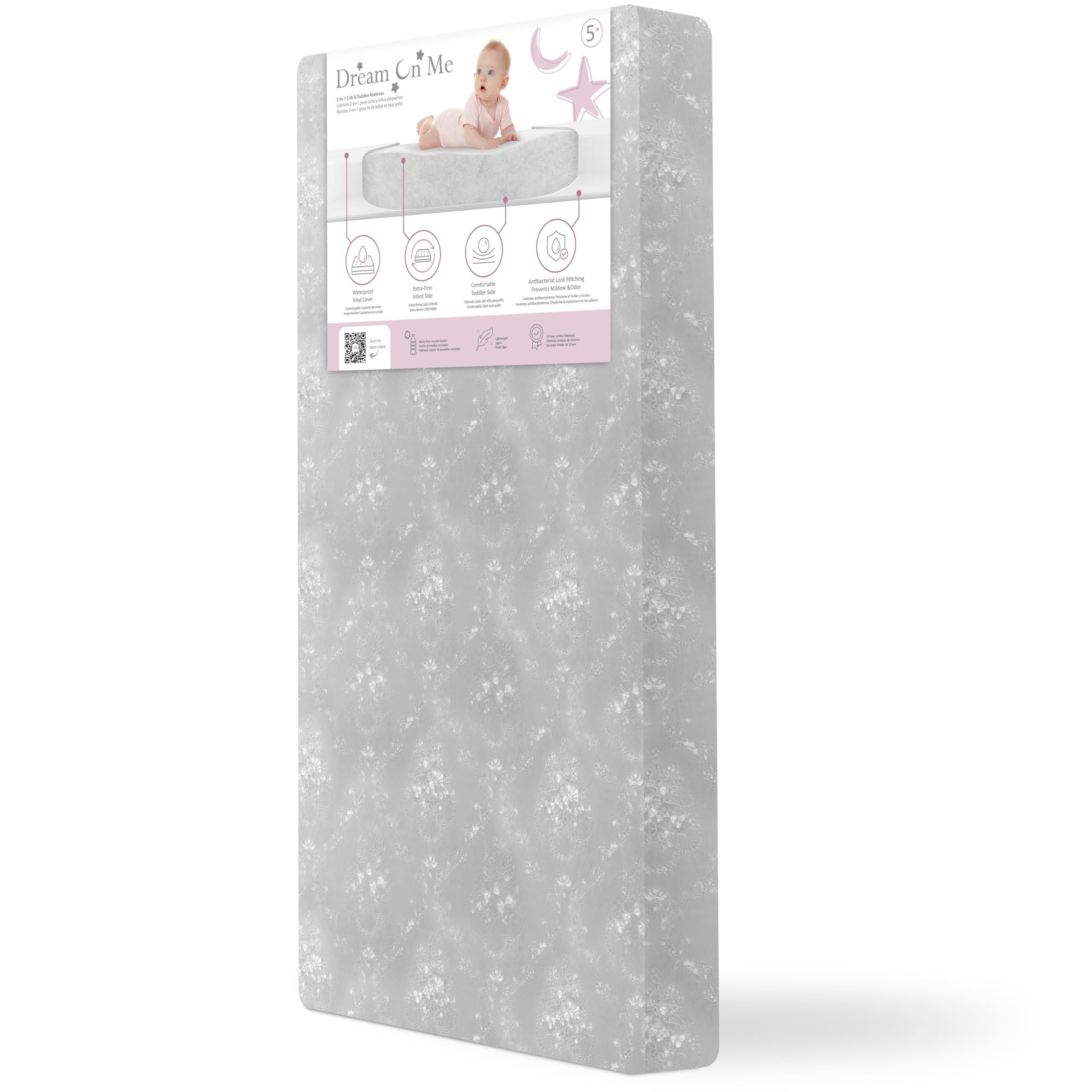 Dream On Me Honeycomb Orthopedic Firm Fiber Standard Baby Crib Mattress | Greenguard Gold certified | 10 Year warranty | 5” Fiber Core Optimum Support | Infant and Toddler Mattress | Waterproof Cover