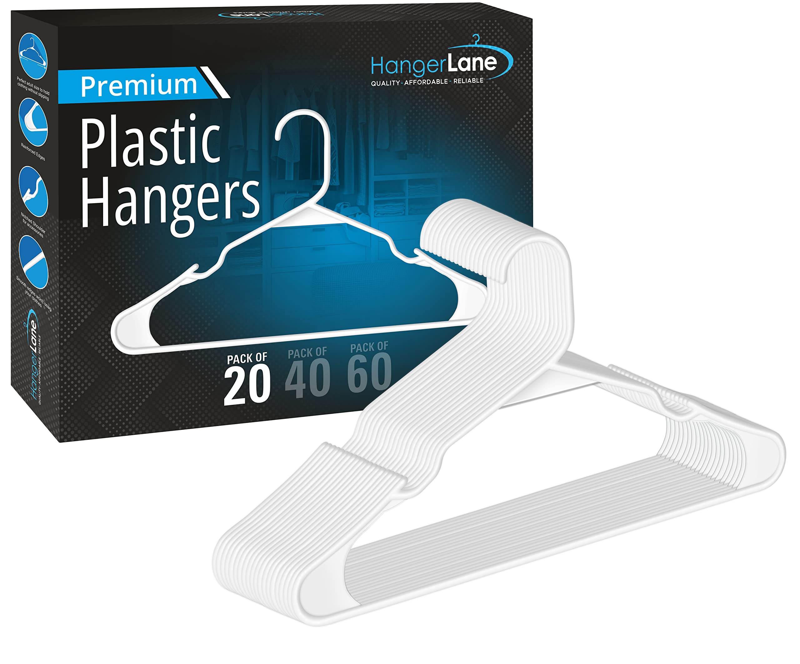 Plastic Hangers 20, 40, 60 Pack β Space Saving Hangers for Clothes β White Plastic Hangers for Neatly Hanging Clothing, Shirts, Jackets, Pants, Laundry, Dresses & More (20 Pack)