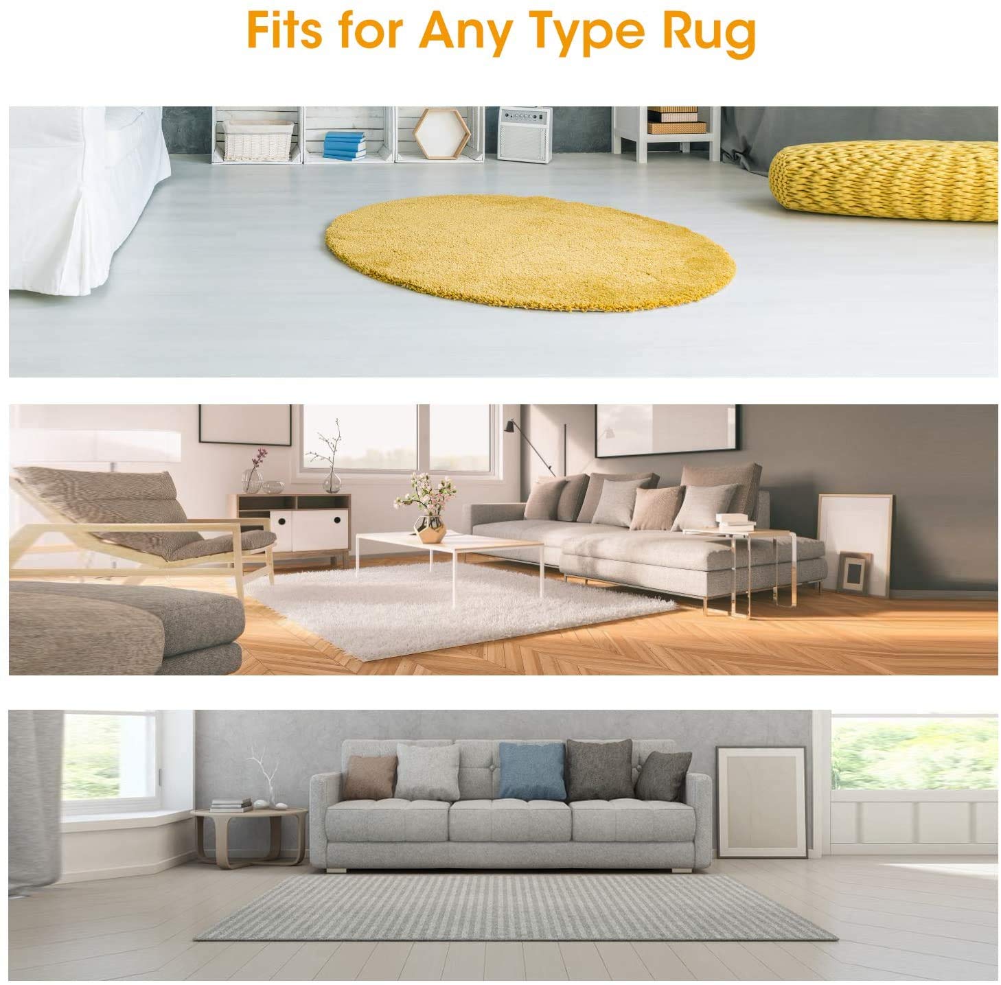 Rug Tape , 10 Pcs Double Sided Non Slip Reusable Rug Stopper, Washable Rug Tape for Hardwood Floors, Tile Floors, Carpets, Floor Mats, Wall (Black)