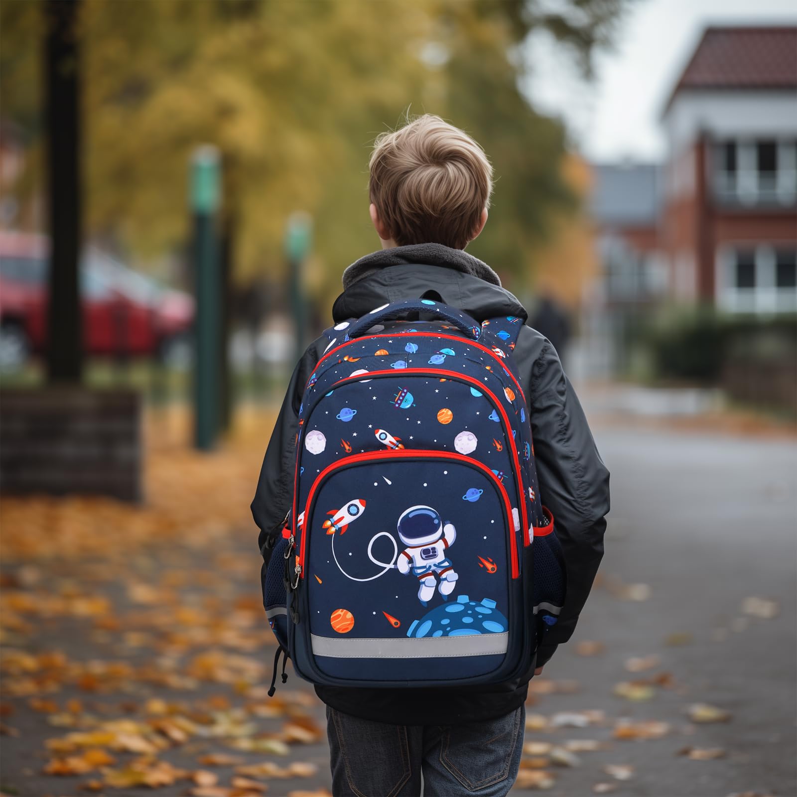 School Backpack Kids Bookbag Set-with Lunch Bag & Pencil Case Elementary Preschool Kindergarten Supplies for Boys Girls (Blue Space set)