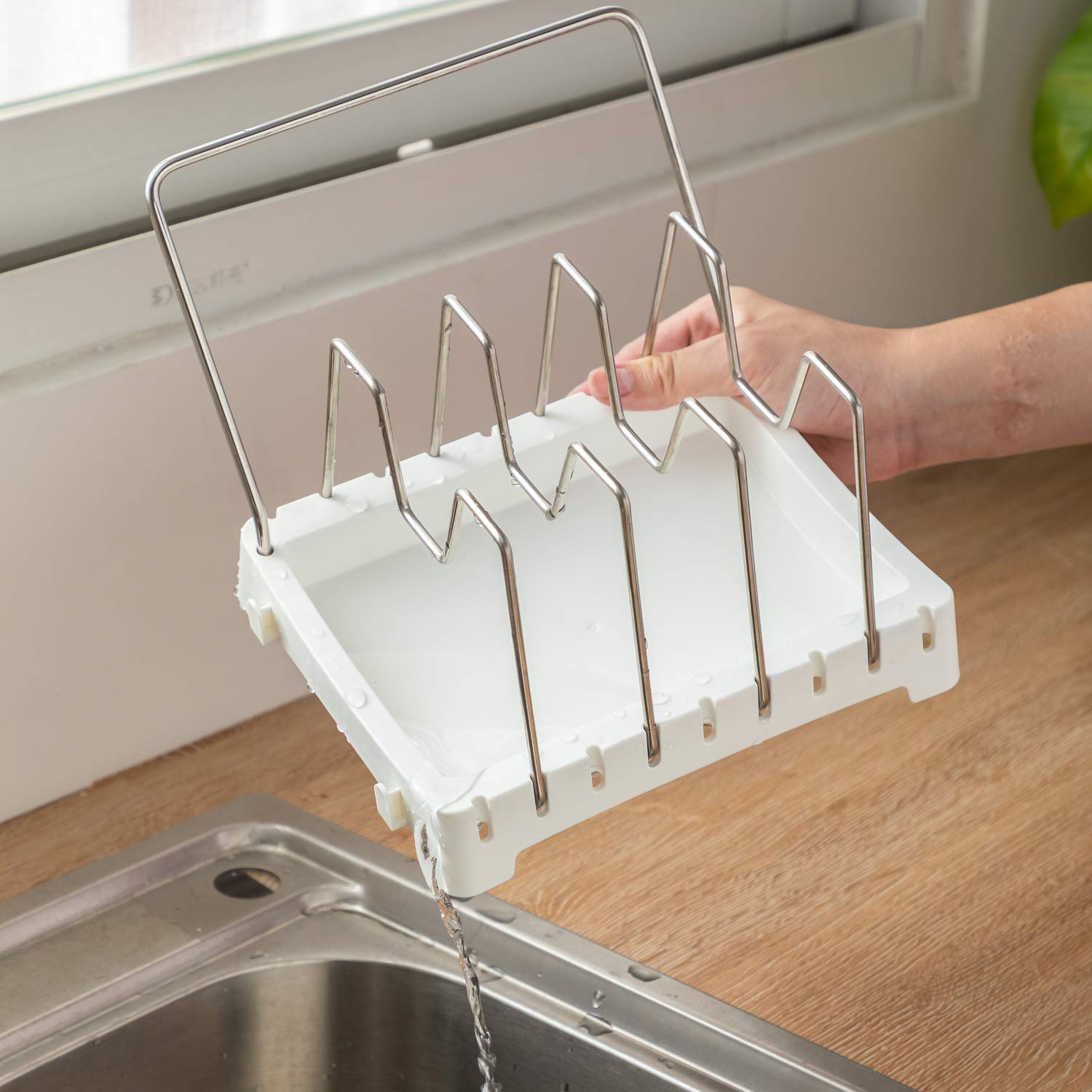 Pot Lid Organizer 2 PCS for Kitchen Cabinet Pantry and Bakeware Organizer Rack Holder, White