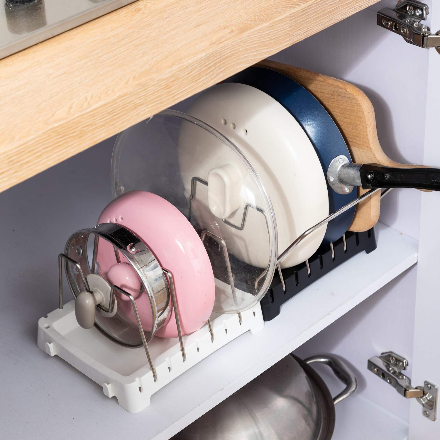 Pot Lid Organizer 2 PCS for Kitchen Cabinet Pantry and Bakeware Organizer Rack Holder, White