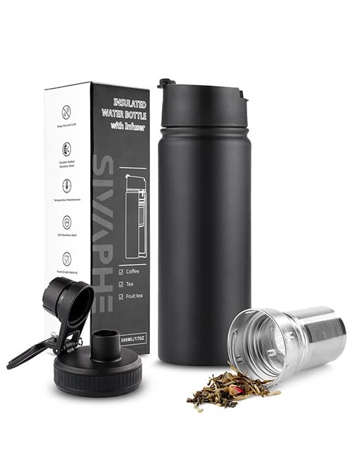 Tea Infuser Bottle With Removable Loose Leaf Tea Strainer 18/8 Stainless Steel Insulated Travel Tea Tumbler Black