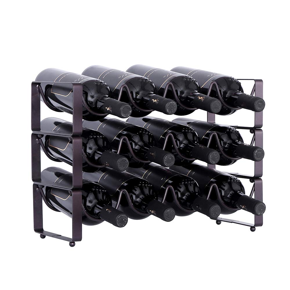 YCOCO Wine Rack,3 Tier Stackable Freestanding Countertop Wine Holder Can Hold 12 Bottles Wine,Space Saver for Wine Cabinet and Counter Storage,for Champagne and Red White Wines