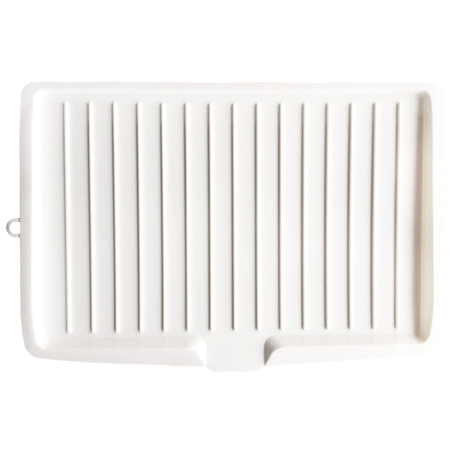 Halyuhn 18 Inch Plastic Dish Drainer Board, Large White Draining Tray with Side Drop Slope Diversion, Water Drain Board Drying Plate Dish Strainer Mat with Non-Slip Base for Bowl Cup Kitchenware