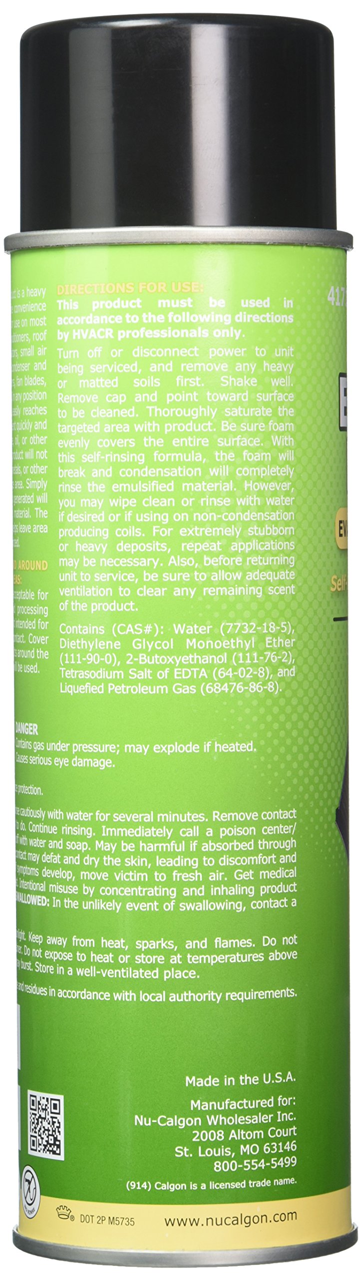 Nu-Calgon 4171-75 Evap Foam No Rinse Evaporator Coil Cleaner, 18 oz.