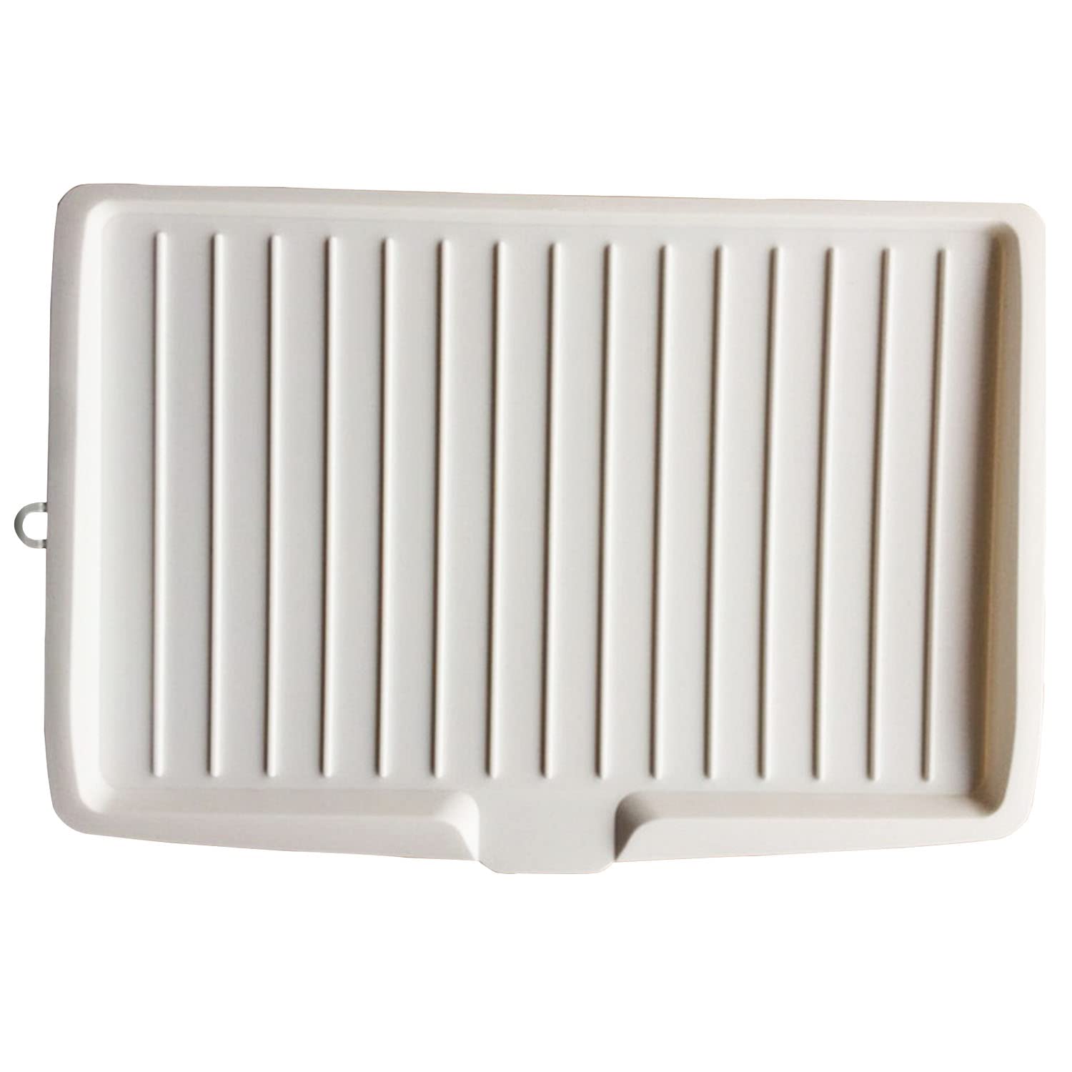Halyuhn 18 Inch Plastic Dish Drainer Board, Large White Draining Tray with Side Drop Slope Diversion, Water Drain Board Drying Plate Dish Strainer Mat with Non-Slip Base for Bowl Cup Kitchenware