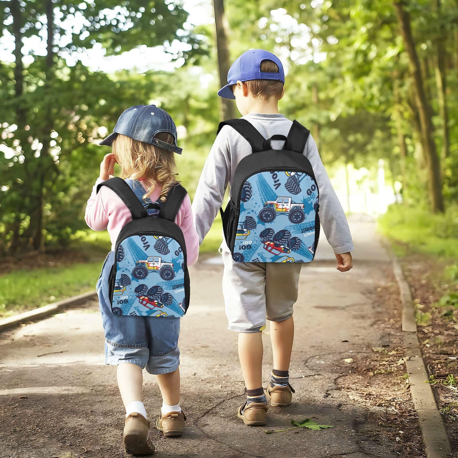 Naanle Kids Backpack for Girls Boys Monster Truck Cars Backpacks Bag Baby Rucksack for Kindergarten Elementary School