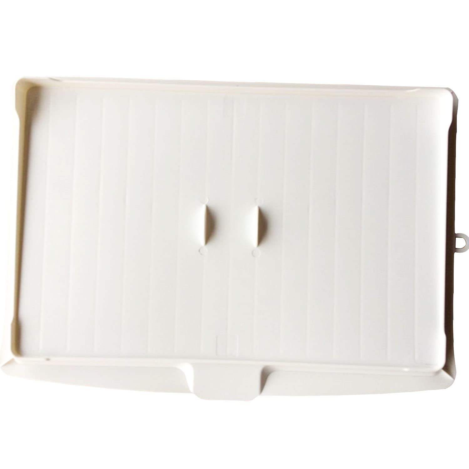 Halyuhn 18 Inch Plastic Dish Drainer Board, Large White Draining Tray with Side Drop Slope Diversion, Water Drain Board Drying Plate Dish Strainer Mat with Non-Slip Base for Bowl Cup Kitchenware