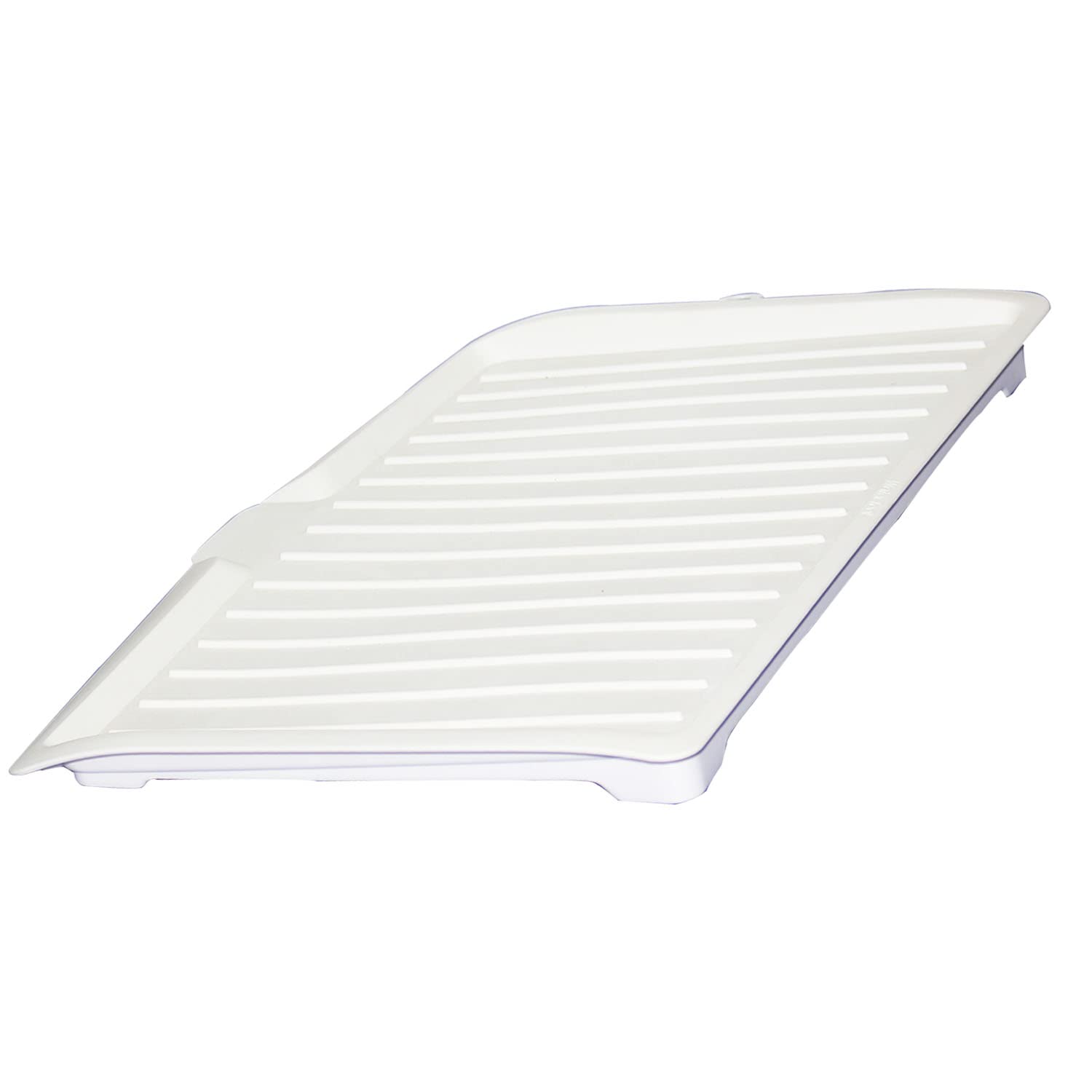 Halyuhn 18 Inch Plastic Dish Drainer Board, Large White Draining Tray with Side Drop Slope Diversion, Water Drain Board Drying Plate Dish Strainer Mat with Non-Slip Base for Bowl Cup Kitchenware