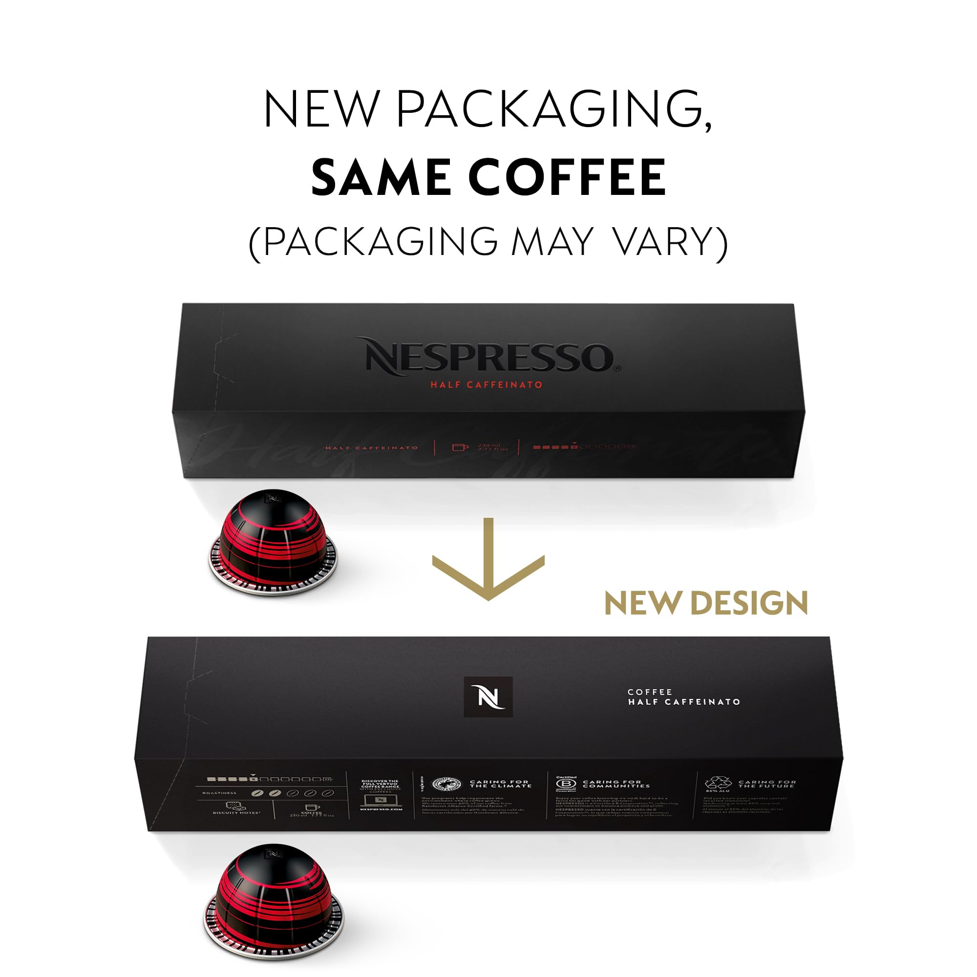 Nespresso Capsules VertuoLine, Half Caffeinato, Mild Roast Coffee, 10 Count (Pack of 3), Brews 7.8oz (VERTUOLINE ONLY)