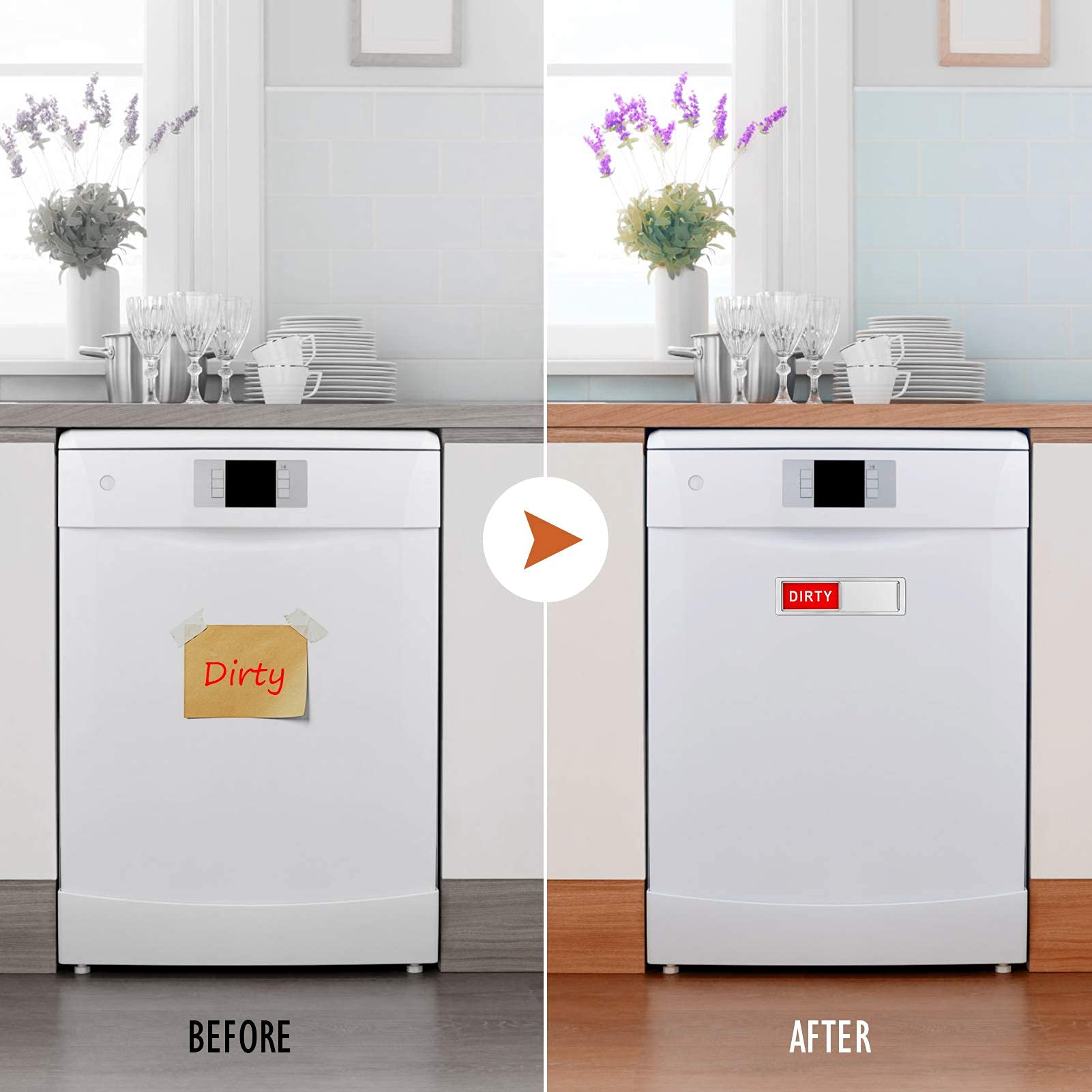 Dishwasher Magnet Clean Dirty Sign Shutter Only Changes When You Push It Non-Scratching Strong Magnet or 3M Adhesive Options Indicator Tells Whether Dishes are Clean or Dirty (Silver)