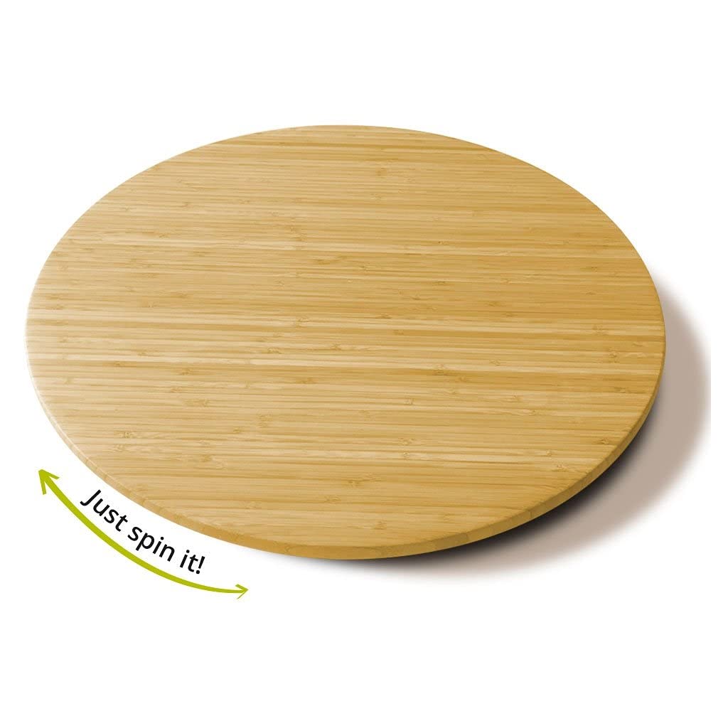 Innovative Living 12" Bamboo Lazy Susan Turntable Cupboard Organizer, Multi Functional Spice Rack for Kitchen Storage, Revolving Condiment Holder, Non-Slip Storage