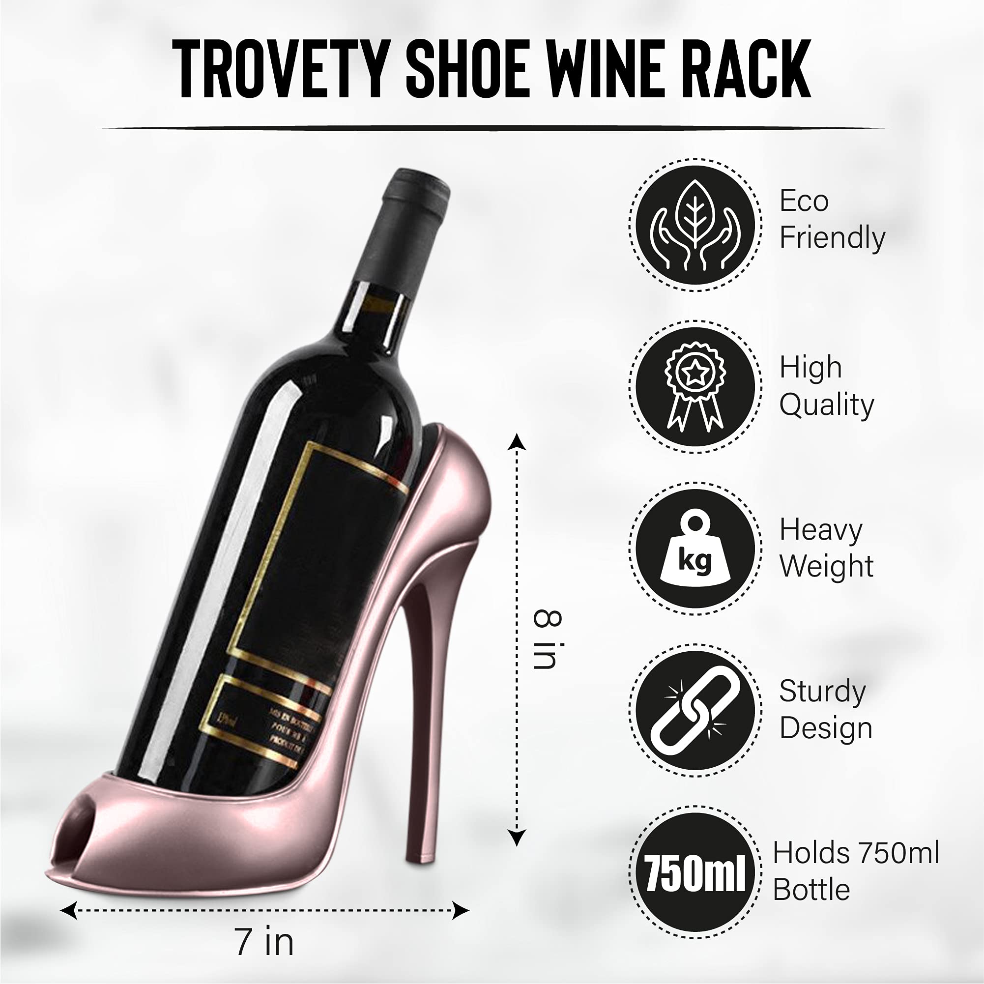 Trovety Shoe Wine Rack Holder - Bottle Keeper with High-Heel Design - Display & Storage Accessories - Table Centerpiece & Home Decorations for Kitchen, Restaurant, Bar (Rose Gold)