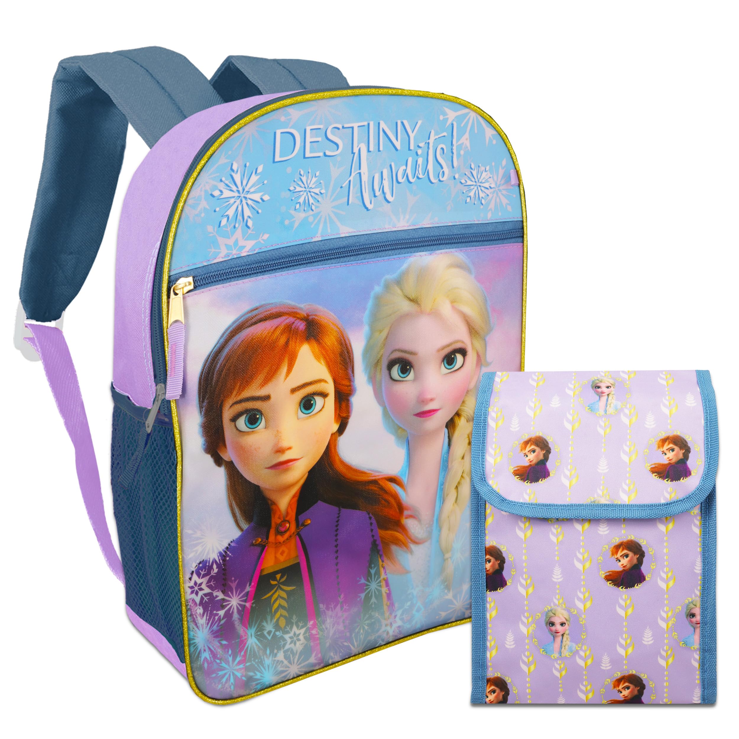 Disney Frozen 2 Backpack Set for Girls ~ 6 Pc Bundle With Deluxe 16" Frozen Backpack Lunch Bag, Water Bottle, Stickers and More (Frozen School Supplies)