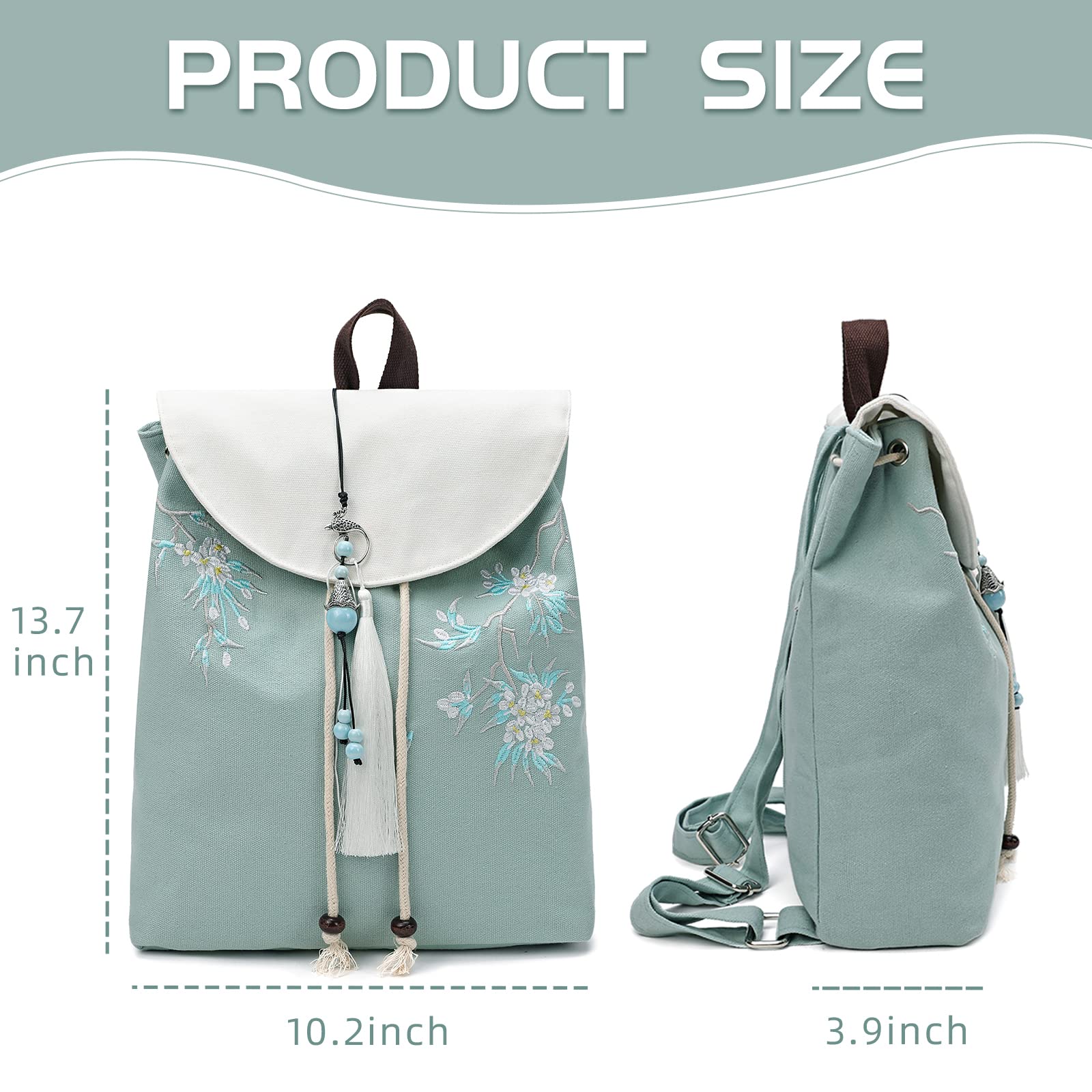 MAZEXY Handmade Embroidered Large Backpack for Cute Girls Kids for Travel School (Pear_Blossom)