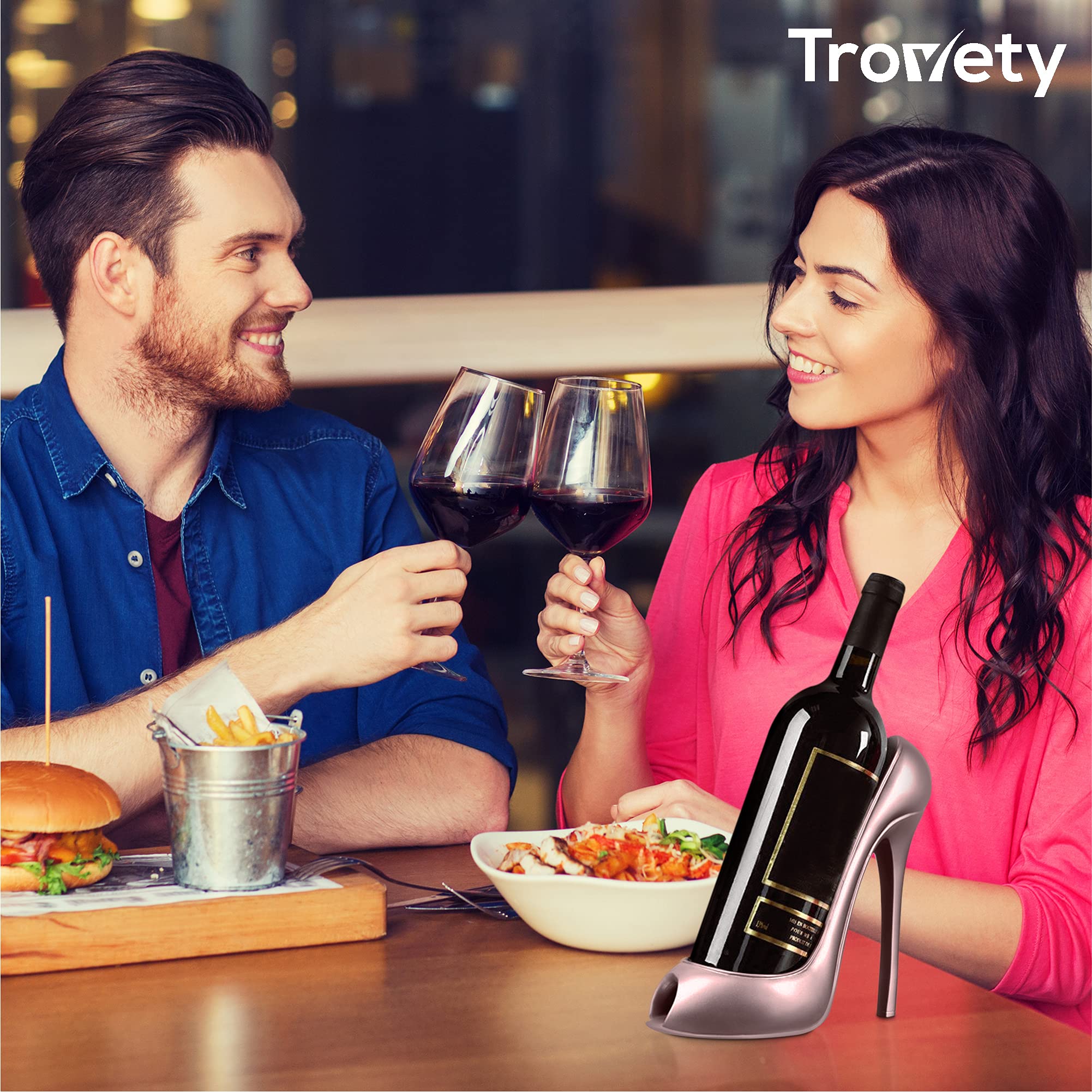 Trovety Shoe Wine Rack Holder - Bottle Keeper with High-Heel Design - Display & Storage Accessories - Table Centerpiece & Home Decorations for Kitchen, Restaurant, Bar (Rose Gold)