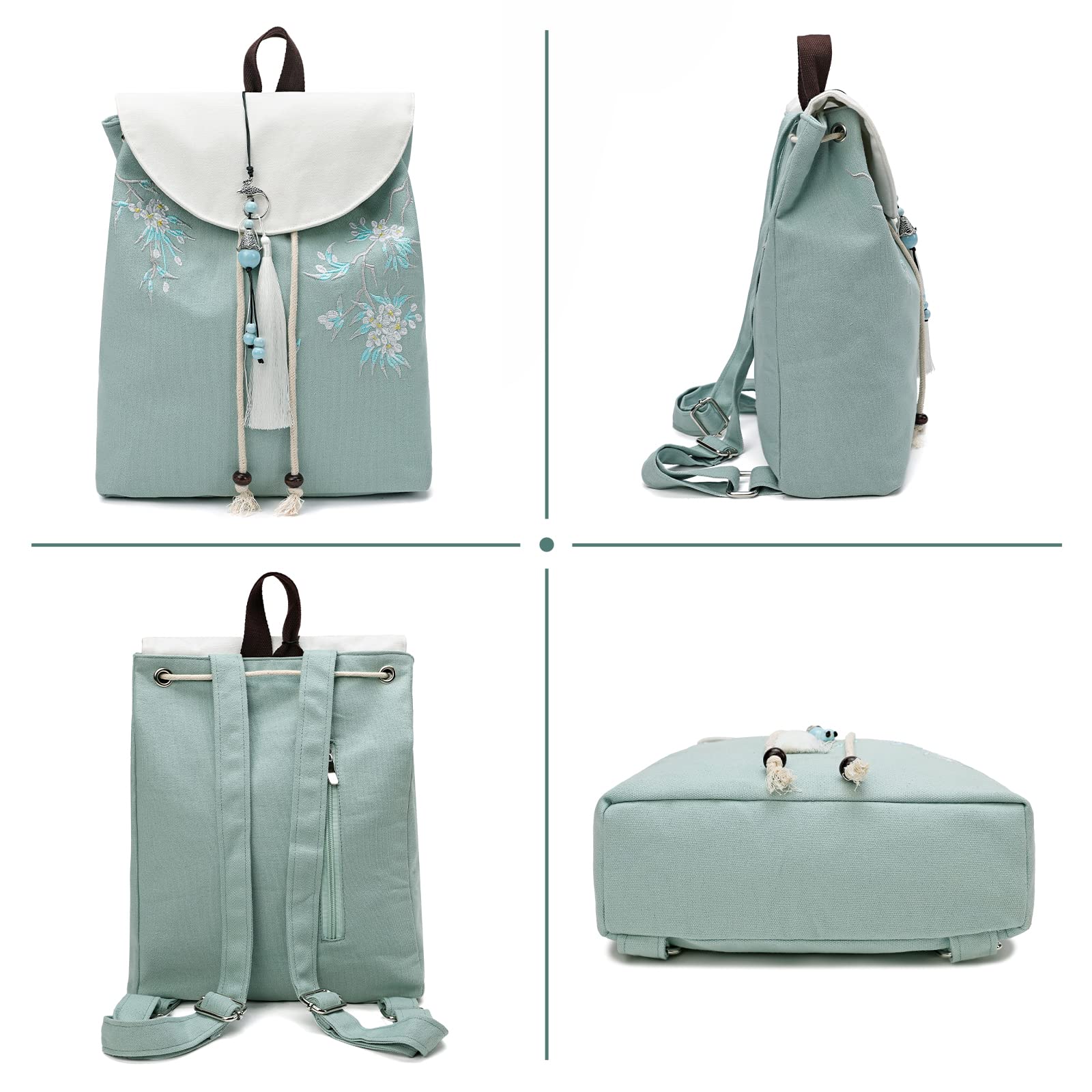 MAZEXY Handmade Embroidered Large Backpack for Cute Girls Kids for Travel School (Pear_Blossom)