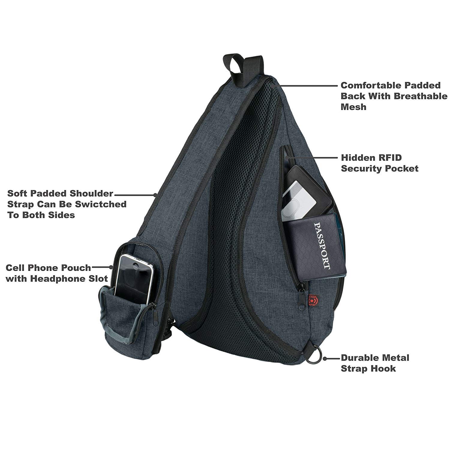 NeatPack Versatile Canvas Sling Bags, Travel Backpack, Wear Over Shoulder or Crossbody Bags - Black