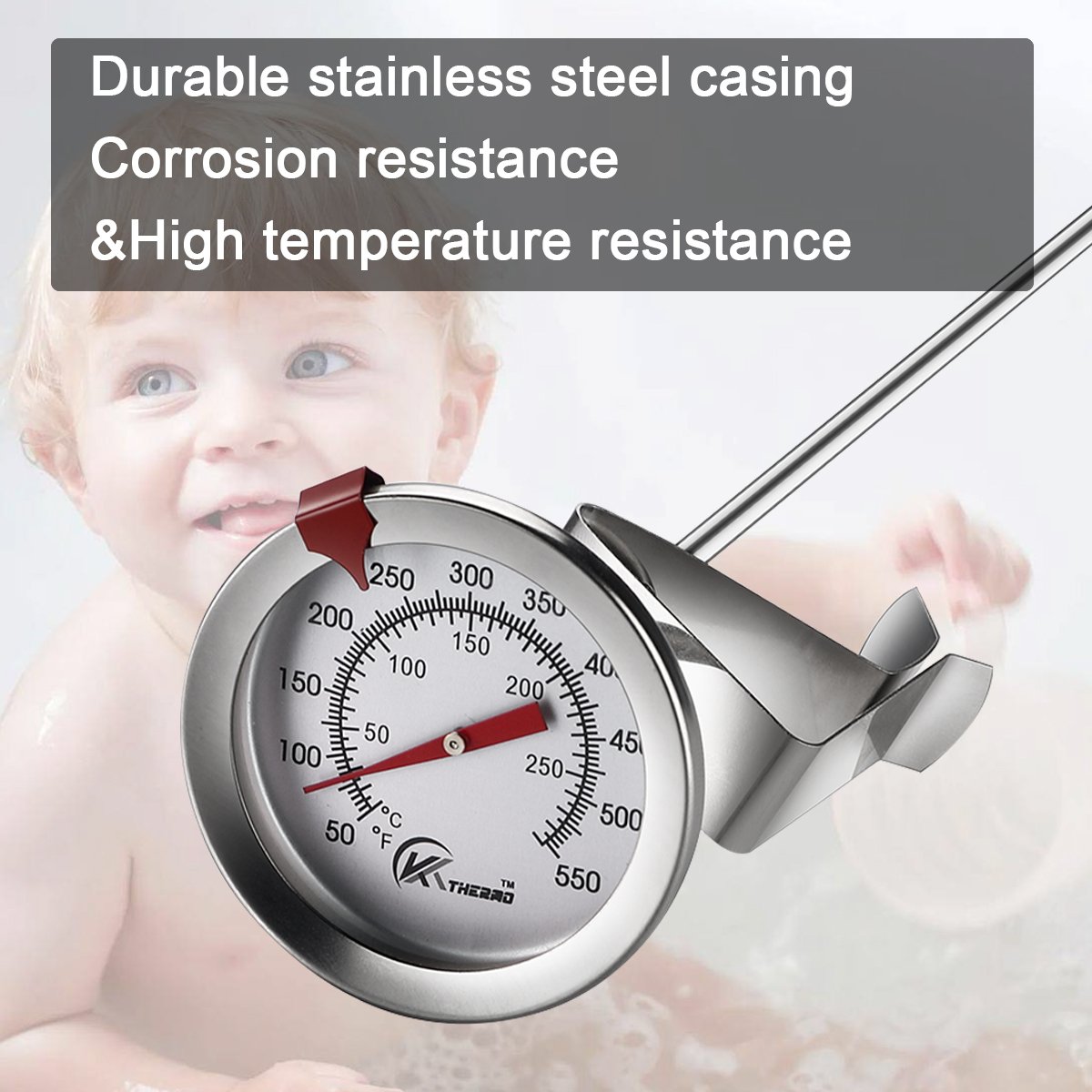 KT THERMO Candy/Deep Fry Thermometer with Instant Read,Dial Thermometer,12" Stainless Steel Stem Meat Cooking Thermometer,Best for Turkey,BBQ,Grill