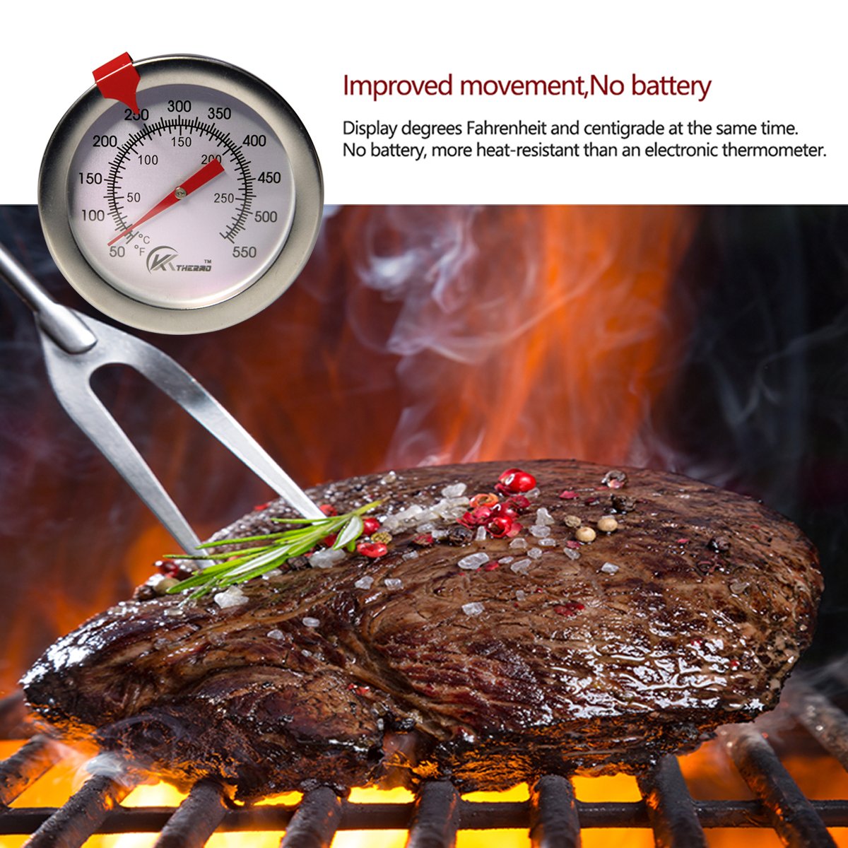 KT THERMO Candy/Deep Fry Thermometer with Instant Read,Dial Thermometer,12" Stainless Steel Stem Meat Cooking Thermometer,Best for Turkey,BBQ,Grill