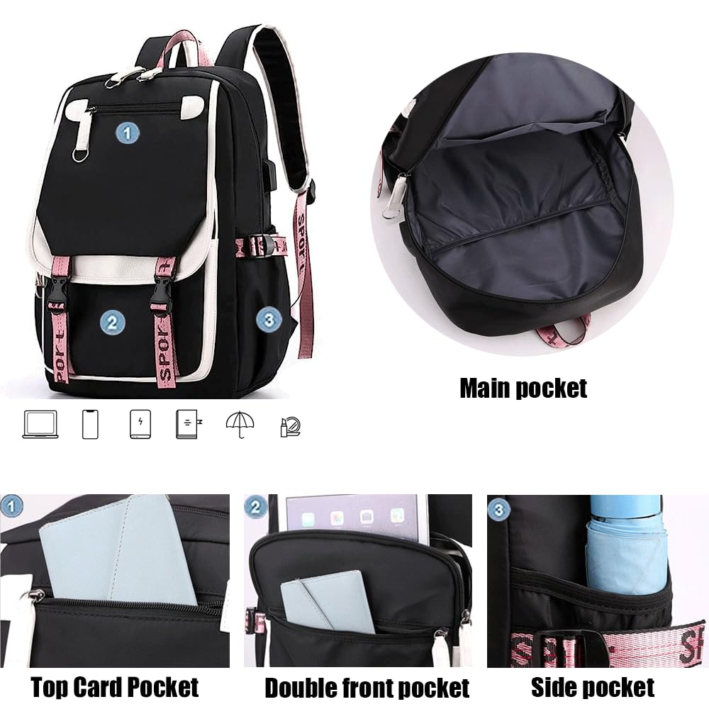 通用 BTS Backpack, Kpop Casual Backpack Black Laptop Backpack, Suitable For Students 11.8 in * 8.26 in * 17.3 in