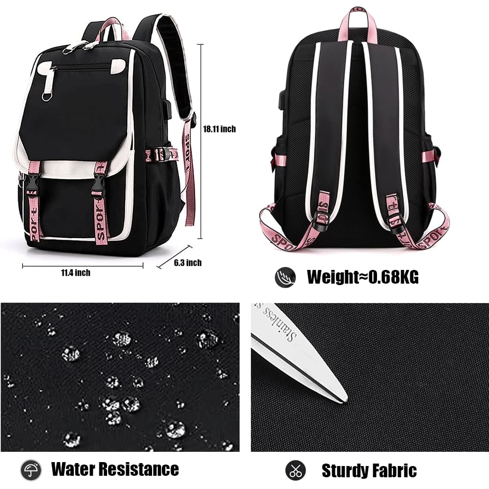 通用 BTS Backpack, Kpop Casual Backpack Black Laptop Backpack, Suitable For Students 11.8 in * 8.26 in * 17.3 in