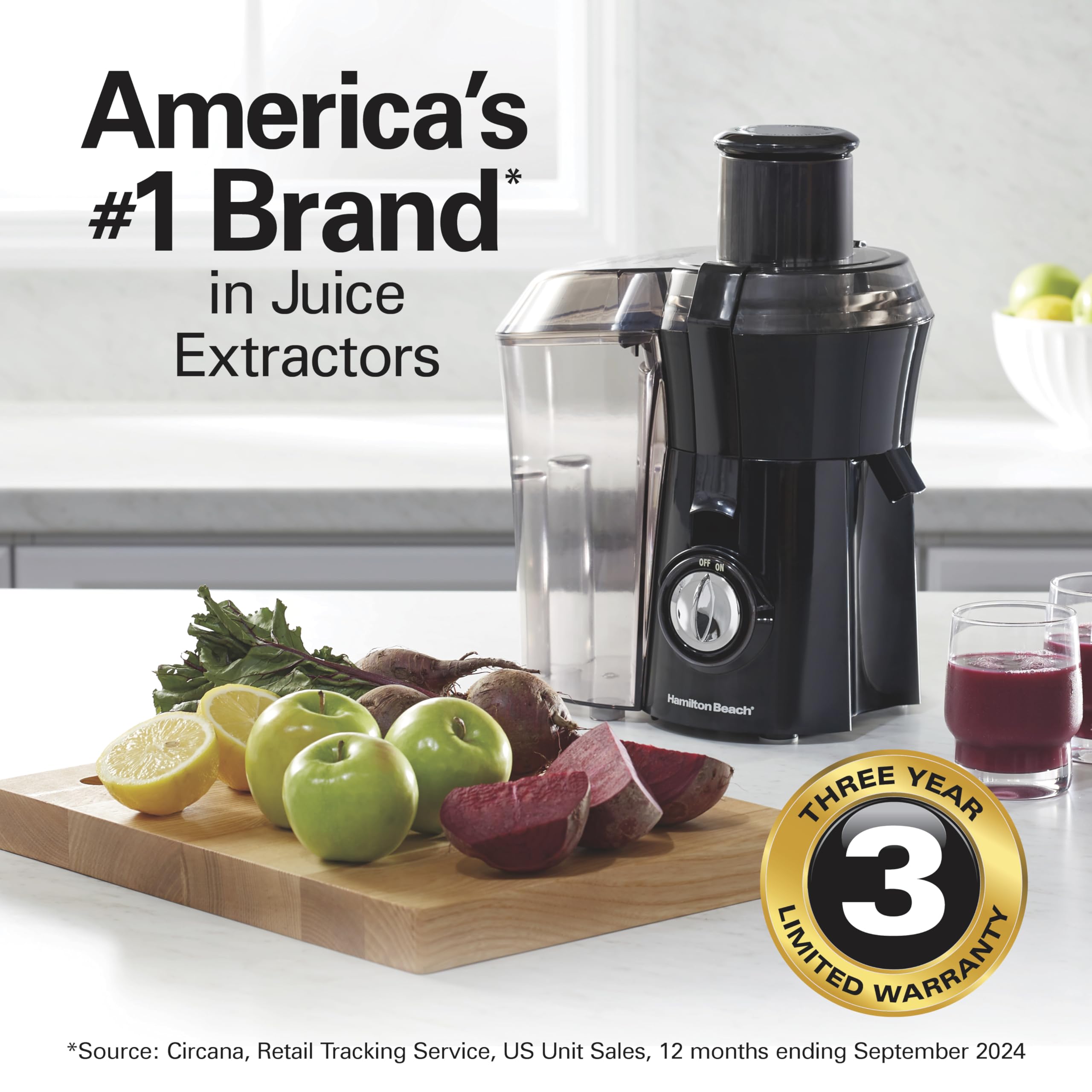 Hamilton Beach Juicer Machine, Big Mouth Large 3β Feed Chute for Whole Fruits and Vegetables, Easy to Clean, Centrifugal Extractor, BPA Free, 800W Motor, Black
