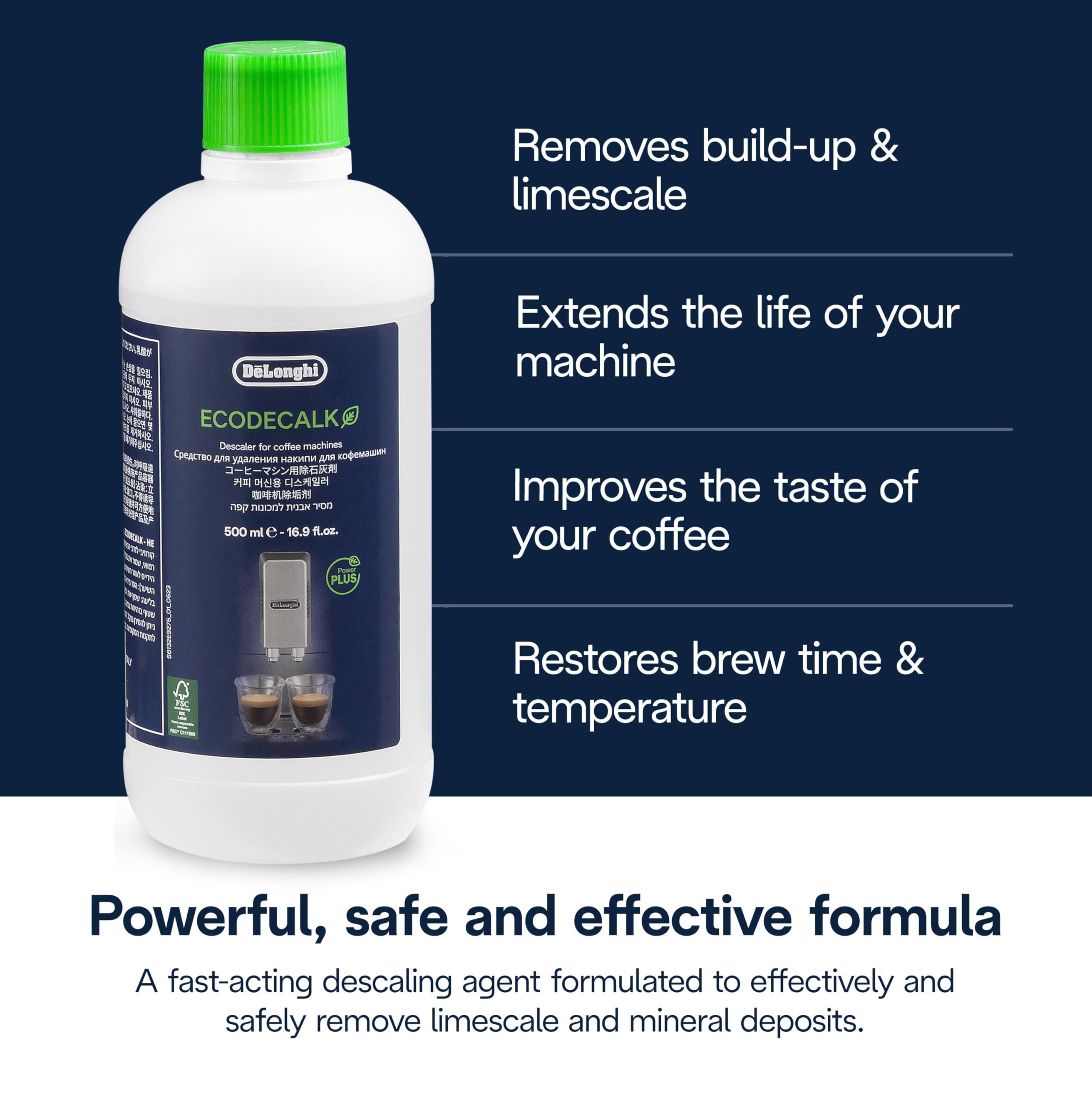 De'Longhi EcoDecalk Descaler, Eco-Friendly Universal Descaling Solution for Coffee & Espresso Machines, 16.90 oz (5 uses)