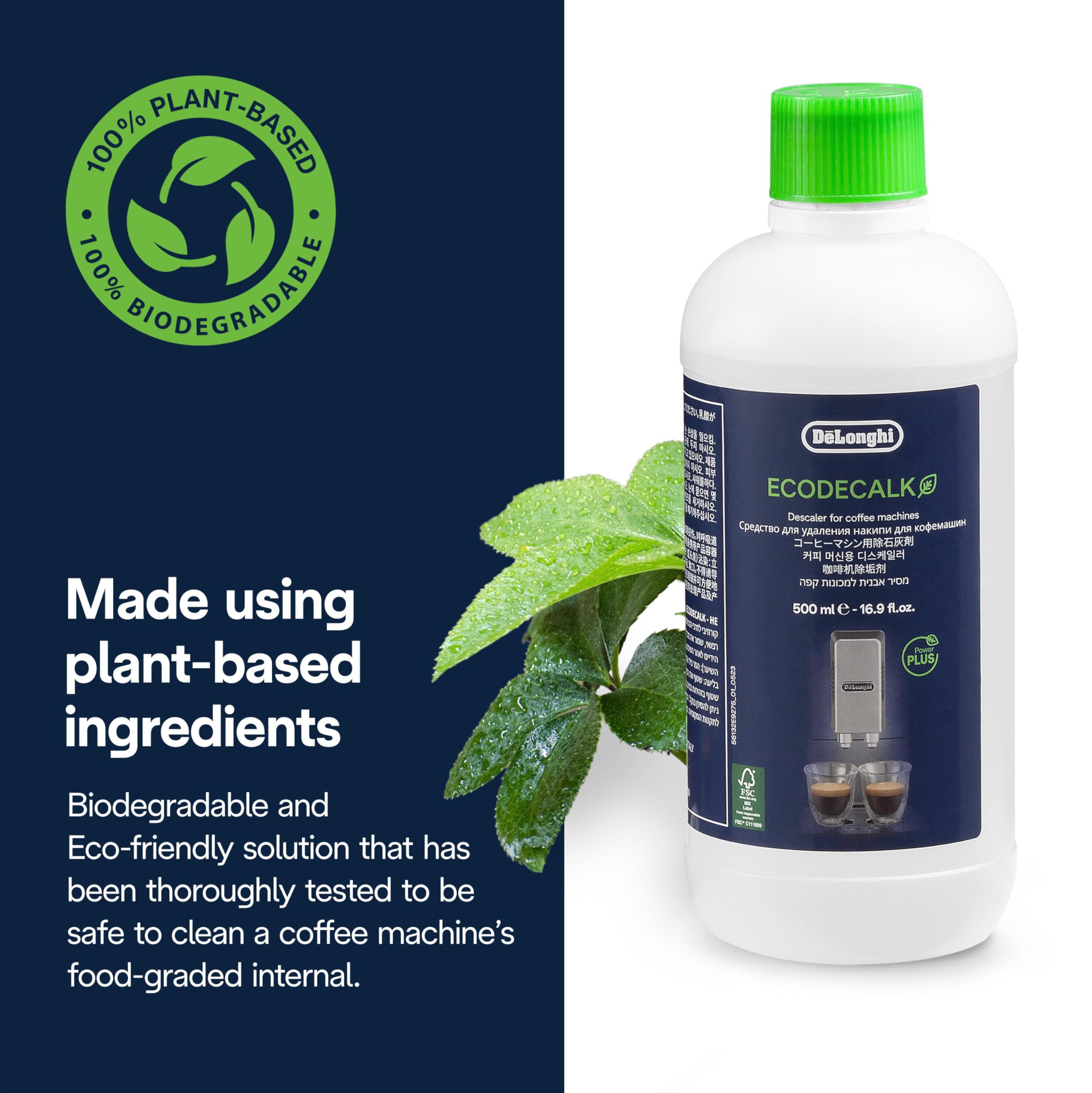 De'Longhi EcoDecalk Descaler, Eco-Friendly Universal Descaling Solution for Coffee & Espresso Machines, 16.90 oz (5 uses)