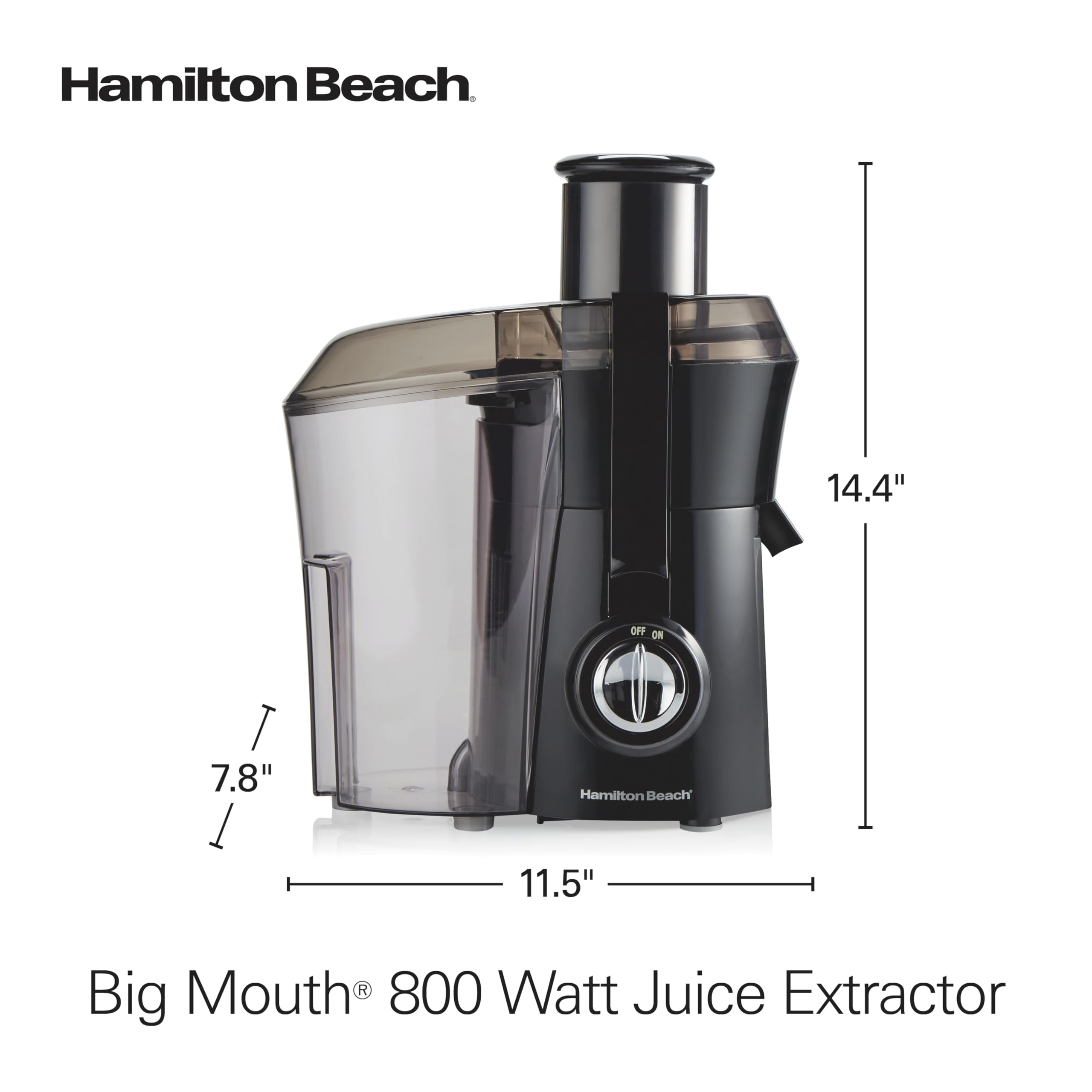 Hamilton Beach Juicer Machine, Big Mouth Large 3β Feed Chute for Whole Fruits and Vegetables, Easy to Clean, Centrifugal Extractor, BPA Free, 800W Motor, Black