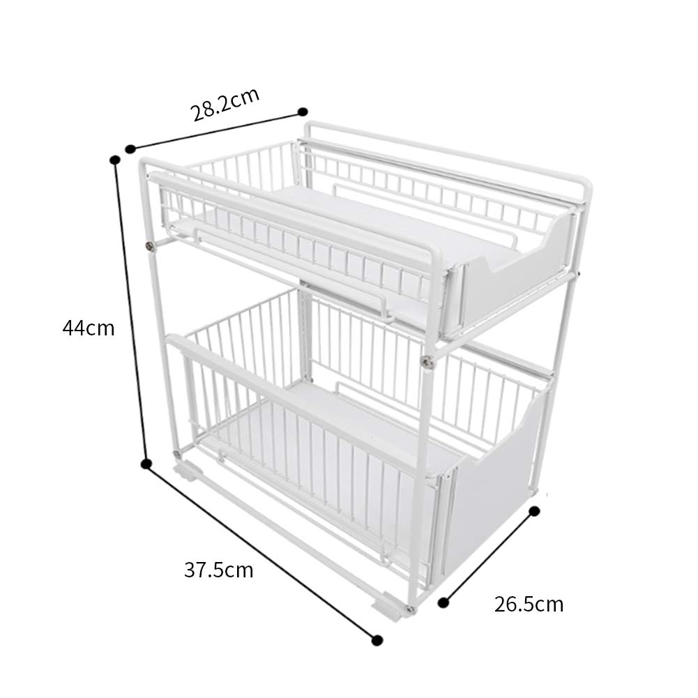 Warmiehomy Under Sink Organizers and Storage,2 Tier Sliding Metal Drawer Seasoning Shelf Storage,Pull Out Cabinets Organizer Shelf for Kitchen/Pantry/Bathroom/Office (White) (37.4×26.5×44cm