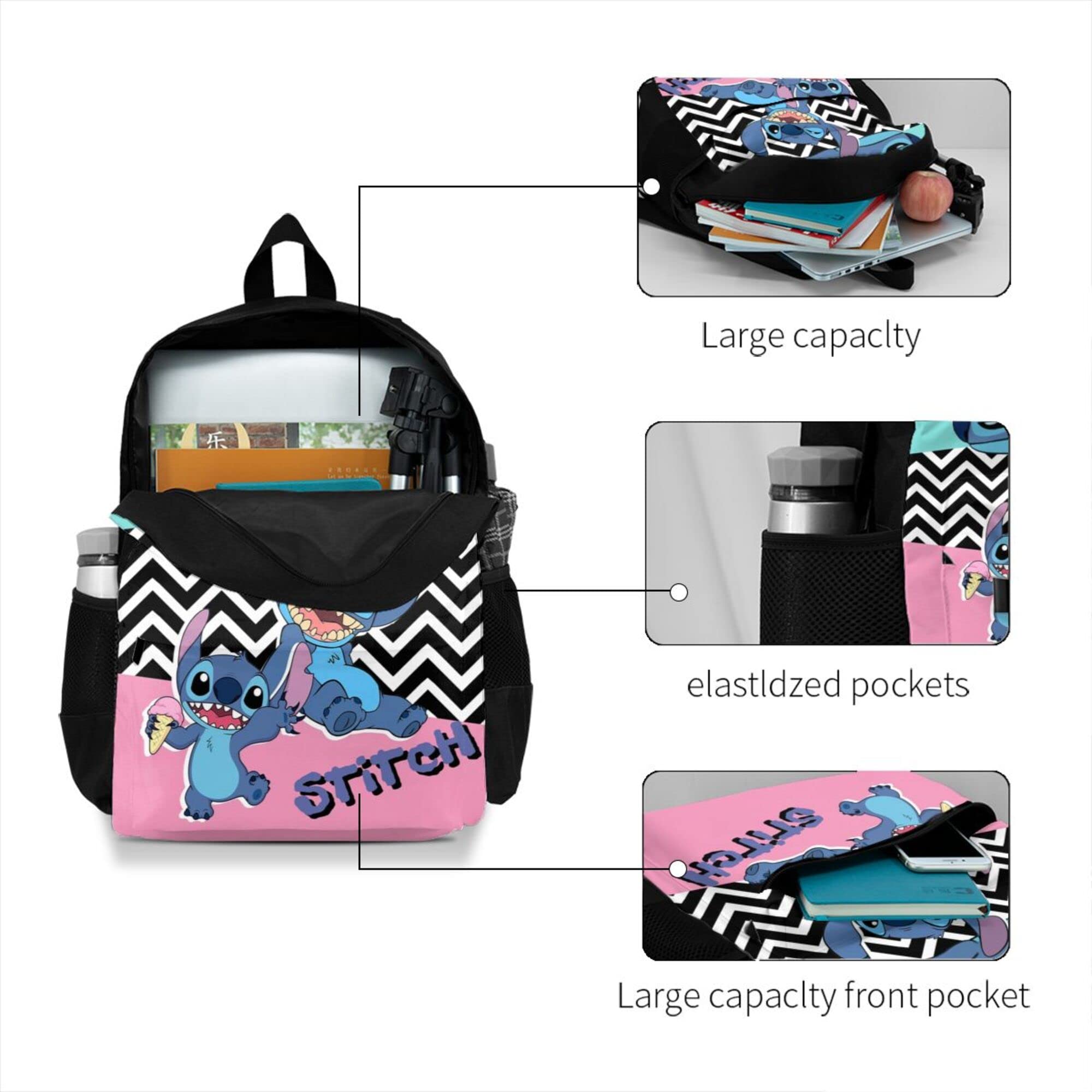 huayidehe Cartoon Backpack Unisex Large Capacity Casual Bag Cute Lightweight Multipurpose Travel Laptop Backpack, Black