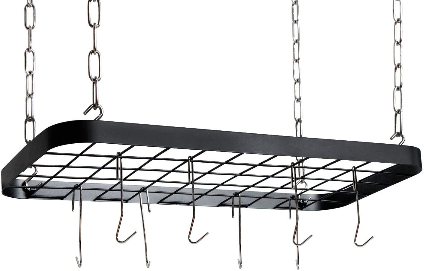 JACKCUBE DESIGN Hanging Pot and Pan Ceiling Rack, Wall Mount Grid Kitchen Pot Organizer Storage Shelves for Utensils, Cookware with 8 S Hooks (24.4 x 11.8 x 1.2 inches)- MK397B